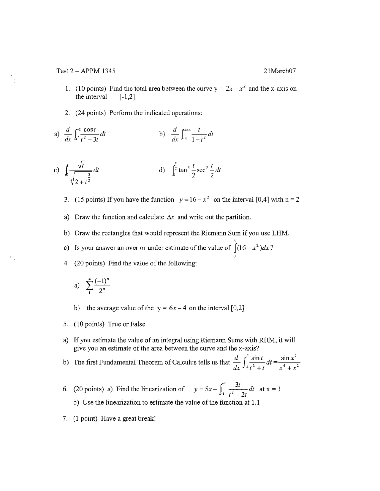 Solutions For Test 2 Calculus 1 With Algebra Part B Appm 1345