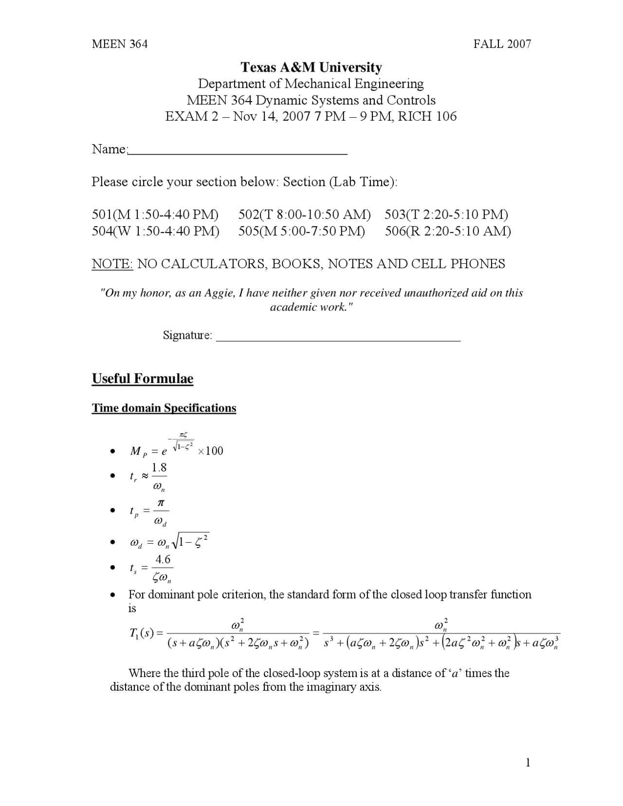 Test Ii With Solutions For Dynamic Systems And Controls Meen 364