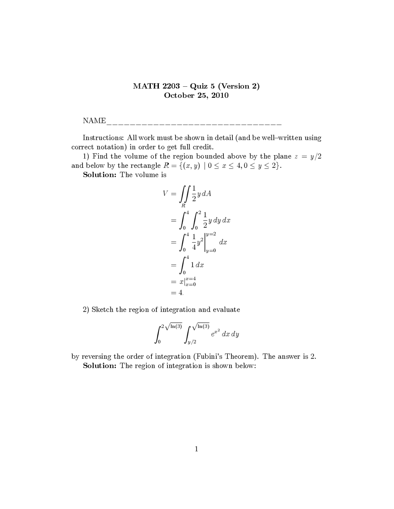 Problems On Calculus Iii With Resolution Quiz 5 Version B Math 2203