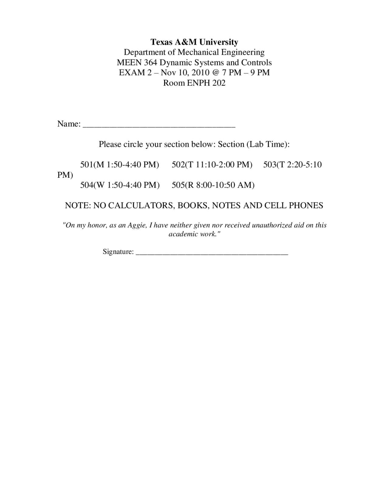 Exam 2 With Solution Dynamic System And Control Meen 364 Docsity