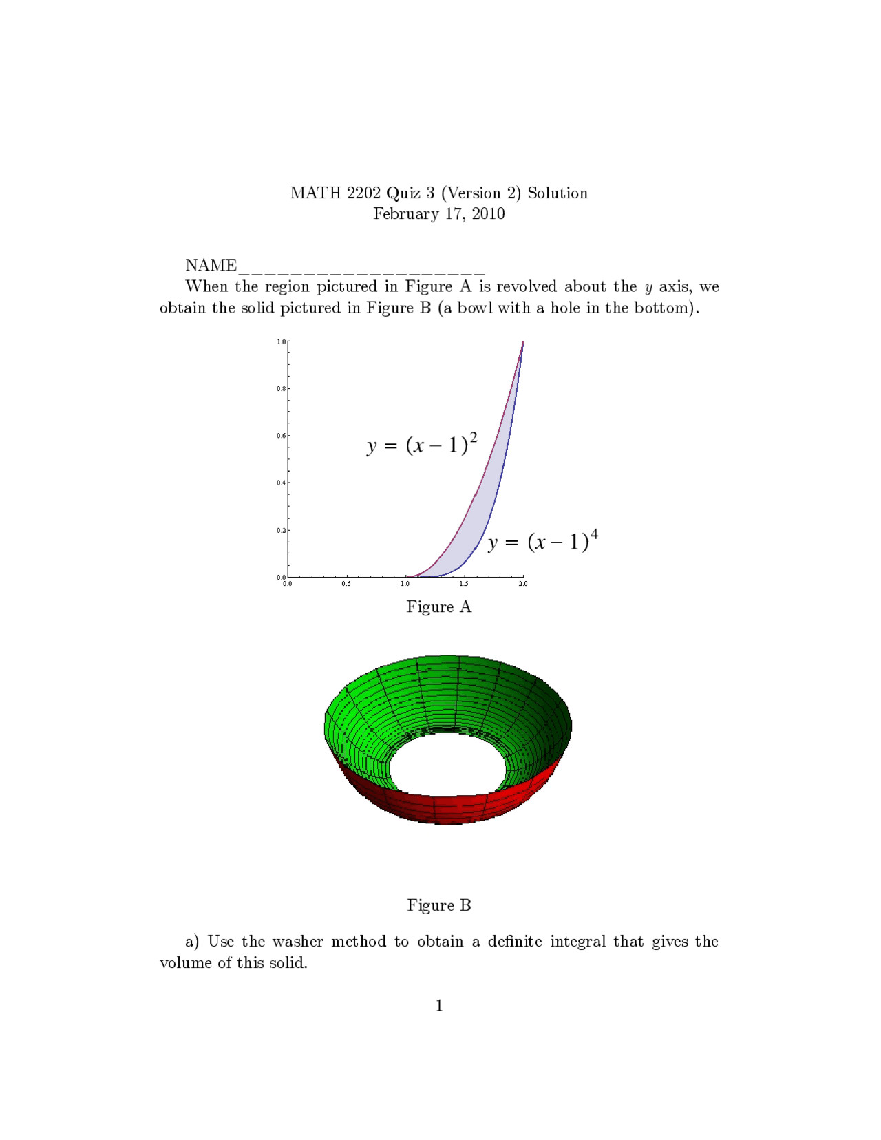 Practice Quiz 3 Solutions Calculus Ii Math 2202 Docsity