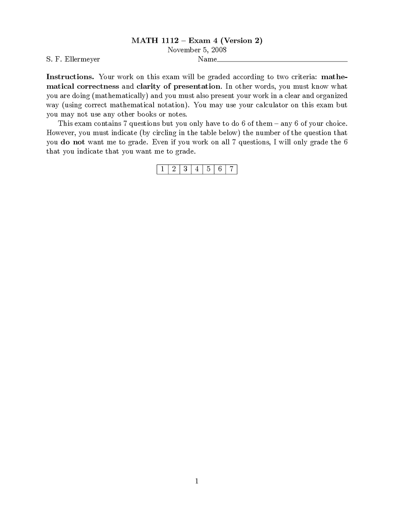 7 Questions On College Trigonometry For Exam 4 Math 1112 Docsity