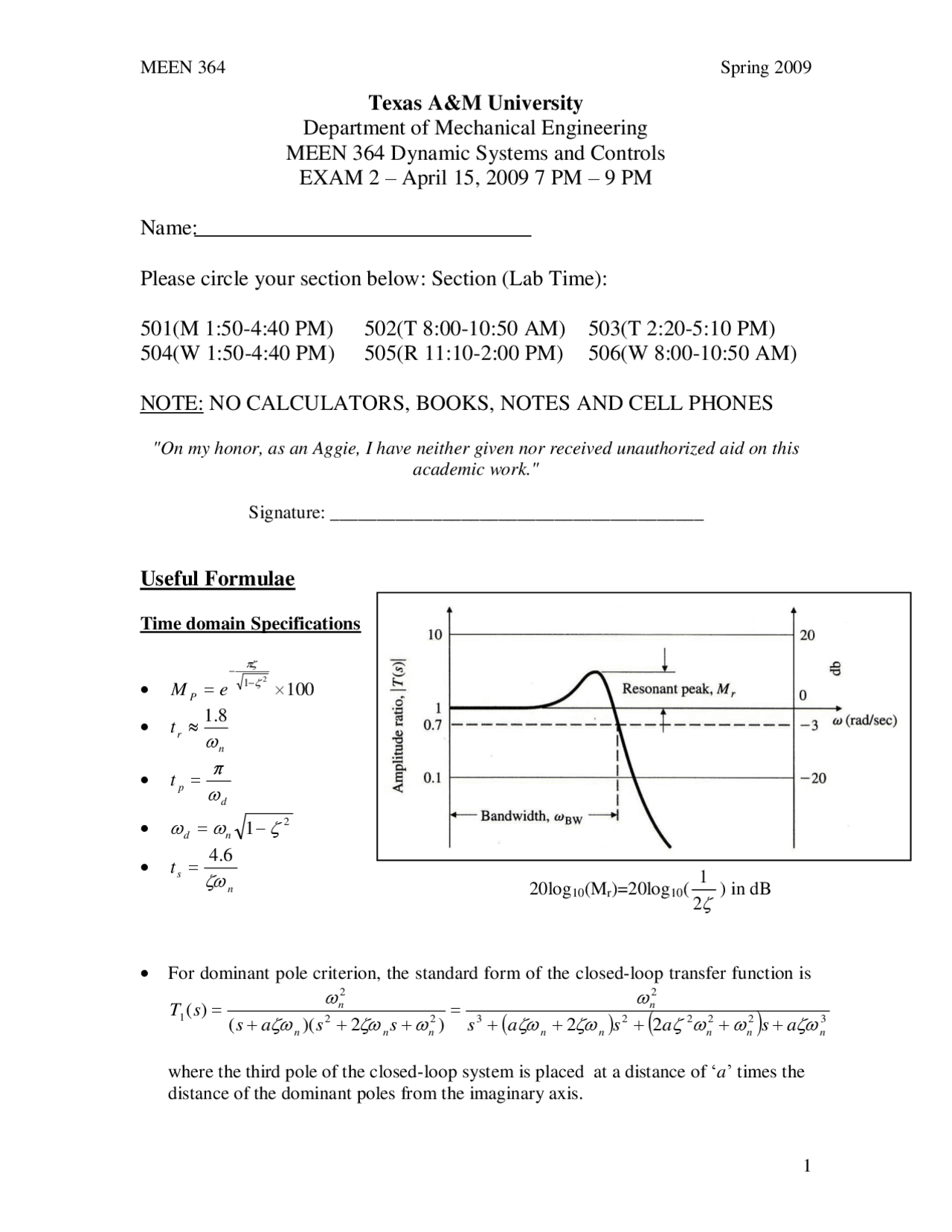 5 Problems On Dynamic System And Control With Solution Exam Meen