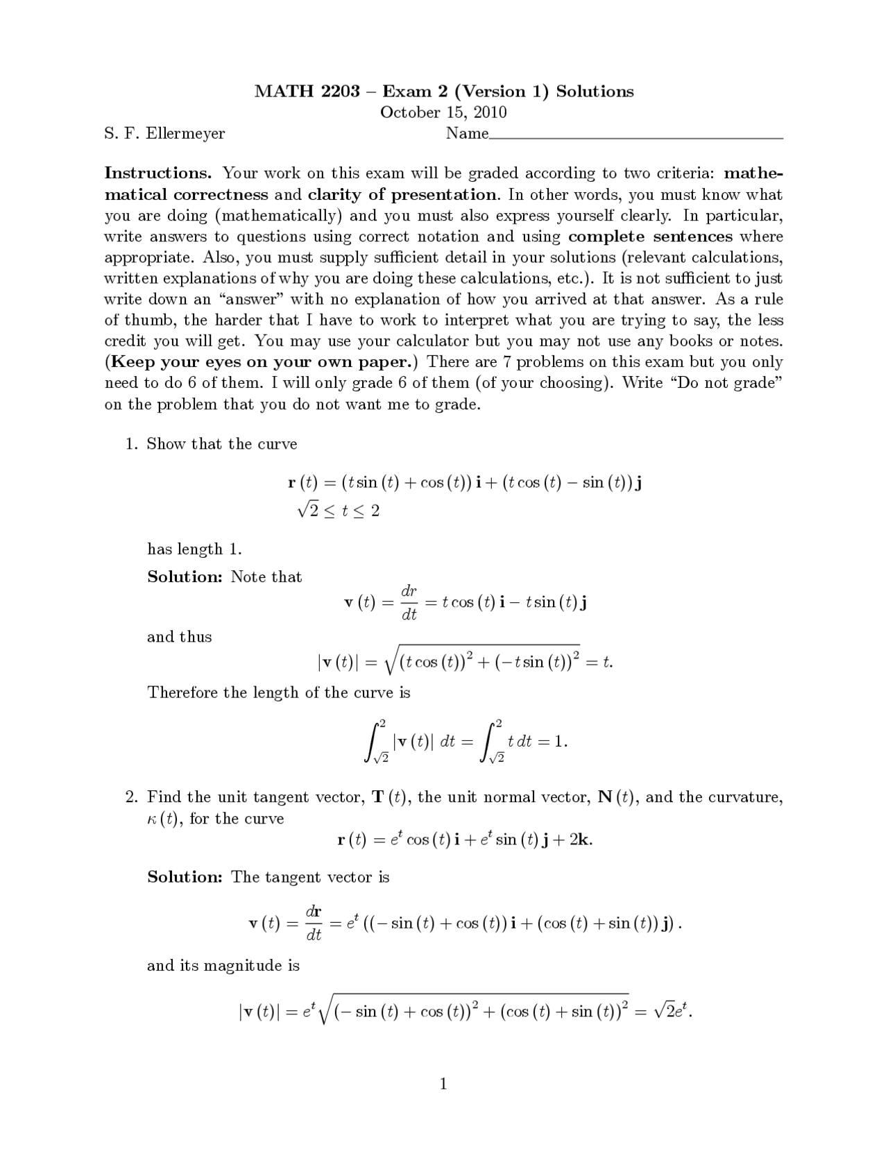 7 Solved Questions On Calculus Iii Test 2 Math 2203 Docsity