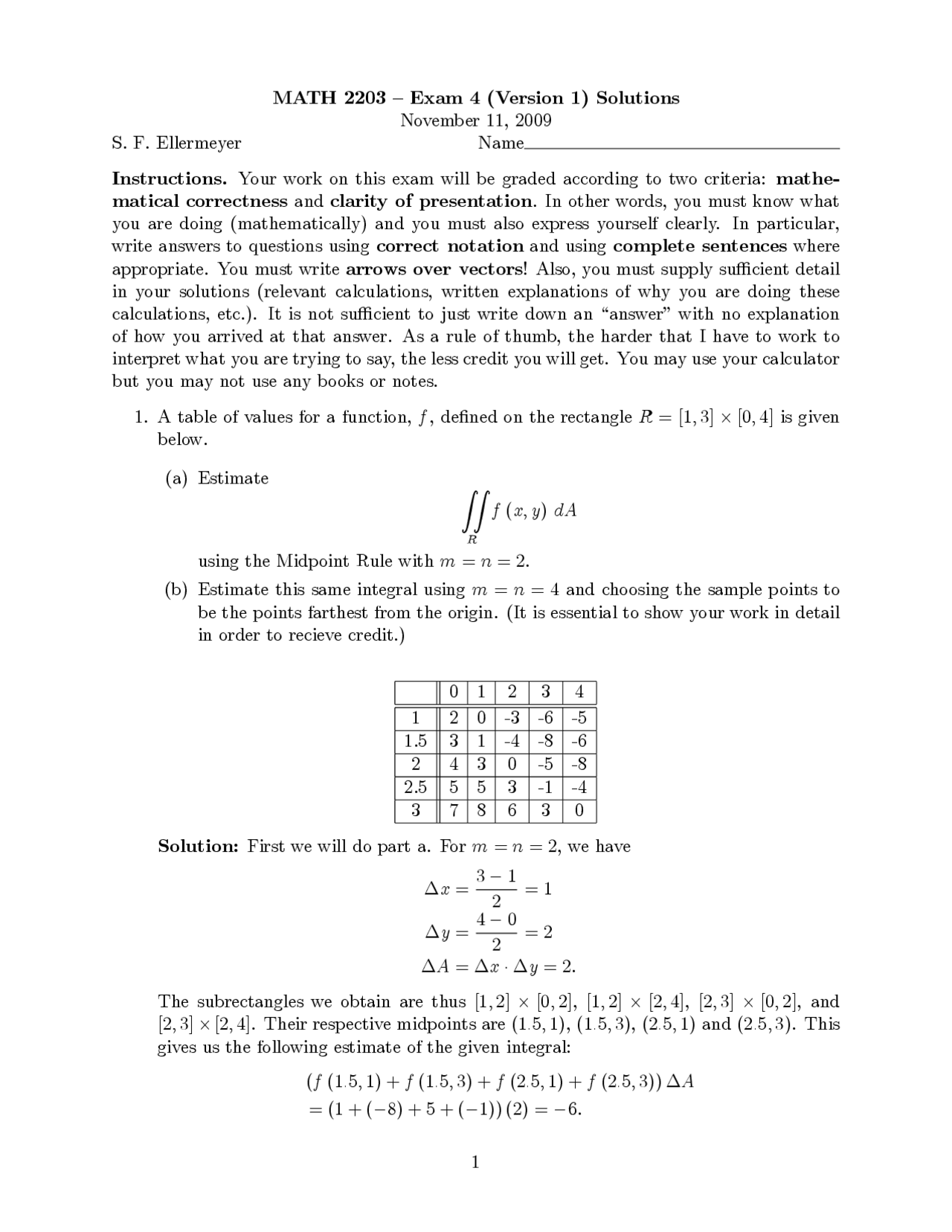 Exam 4 With Solution Calculus Iii Math 2203 Docsity