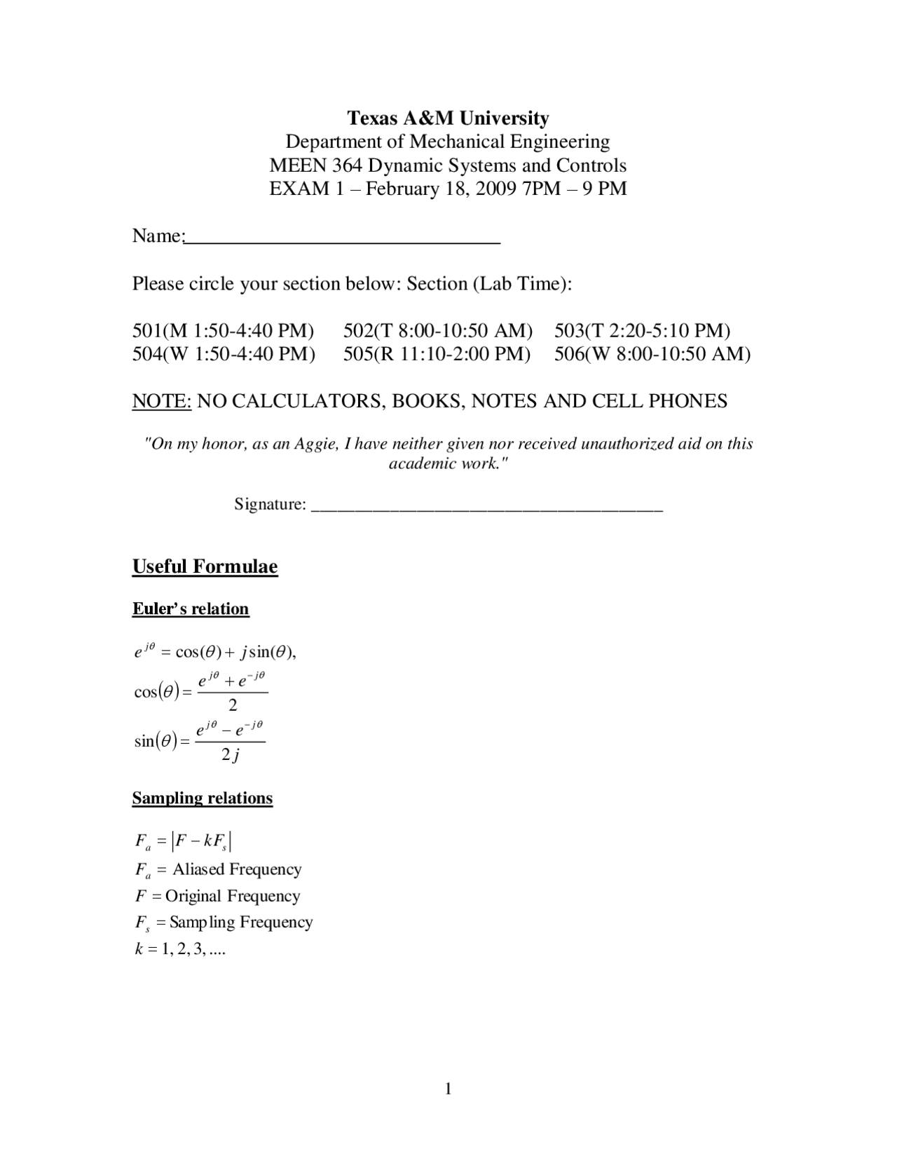Exam 1 With Solution Dynamics System And Control Meen 364 Docsity