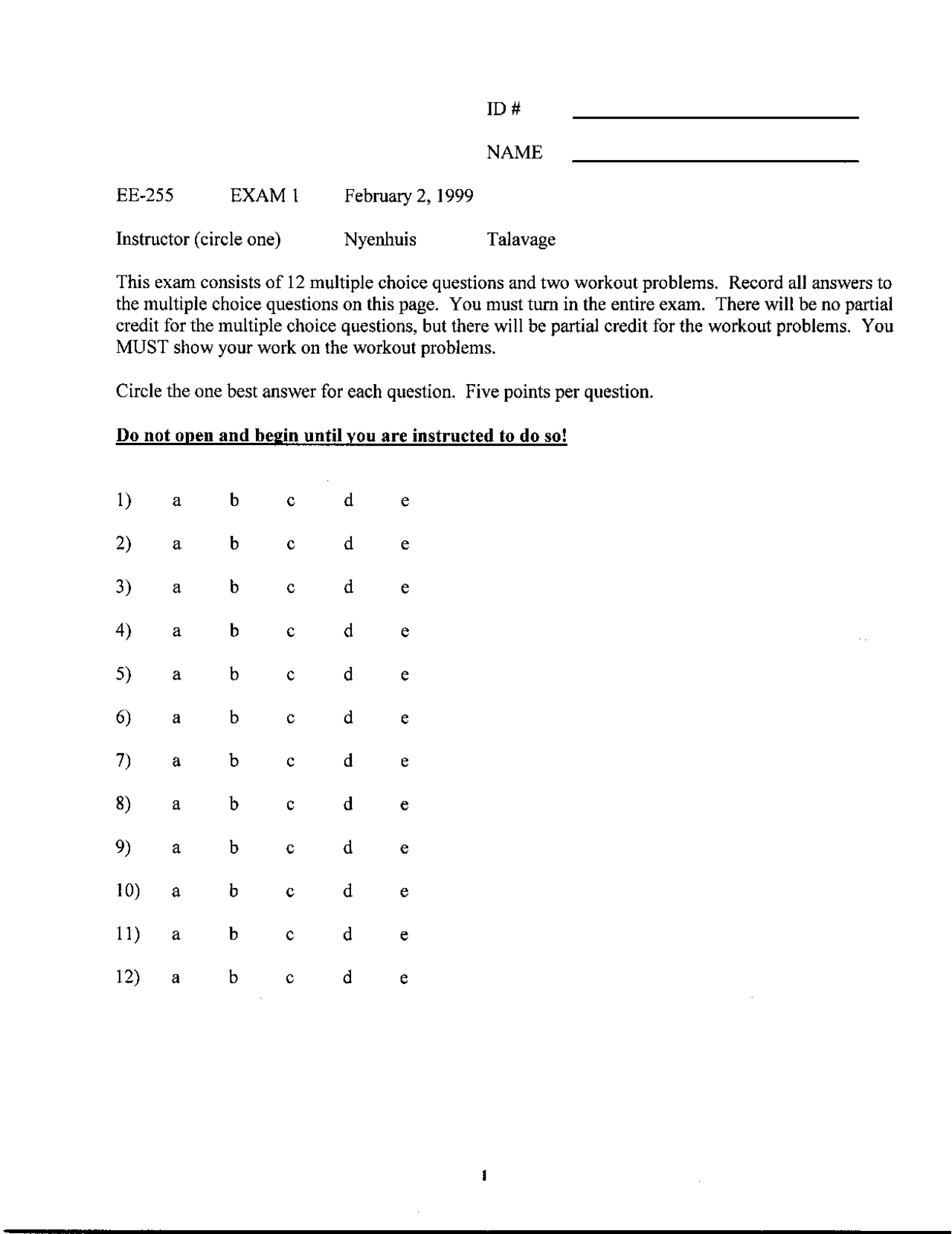 Exam 1 Questions for Introduction to Electronic Analysis and Design ...