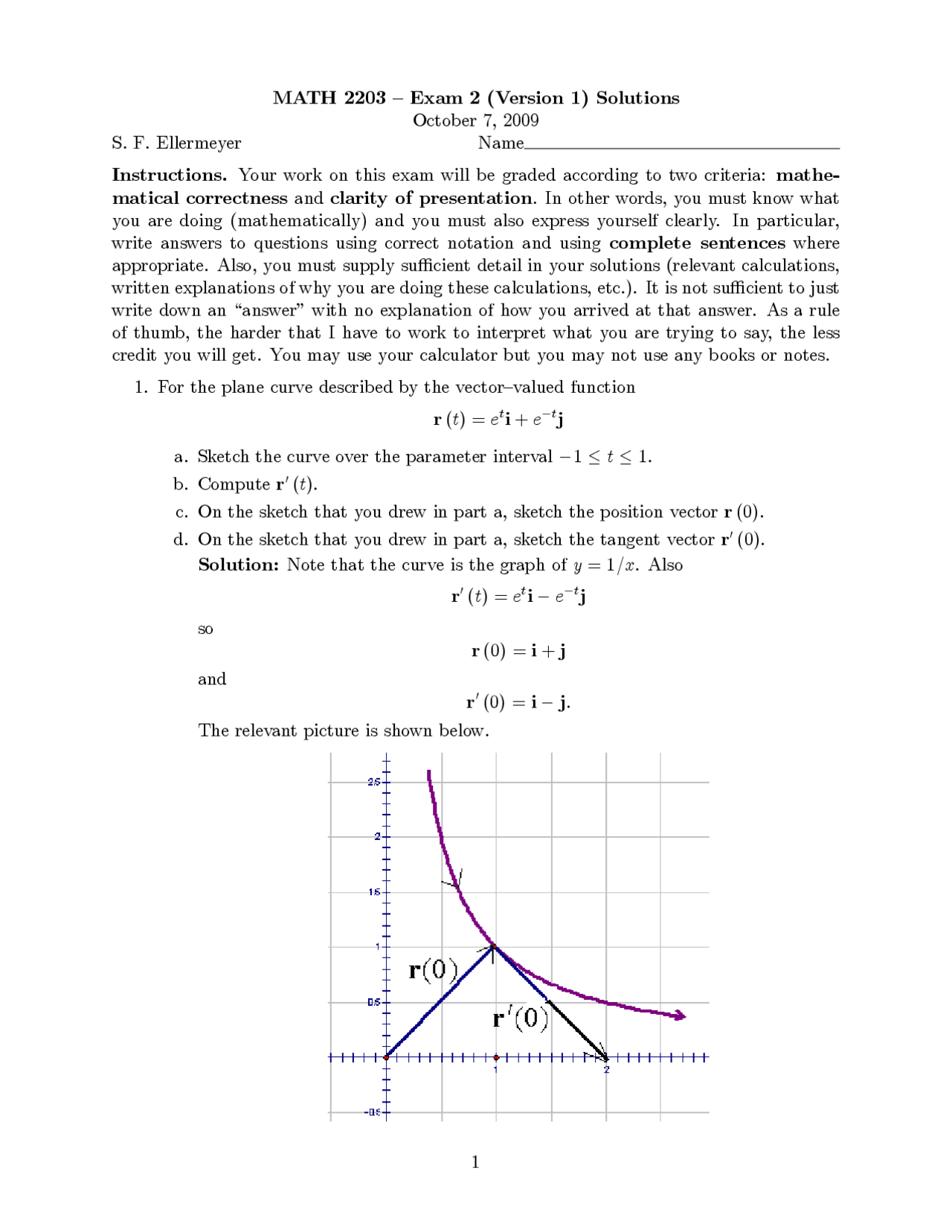 Solved Sample Questions for Exam 2 - Calculus III | MATH 2203 | Exams ...