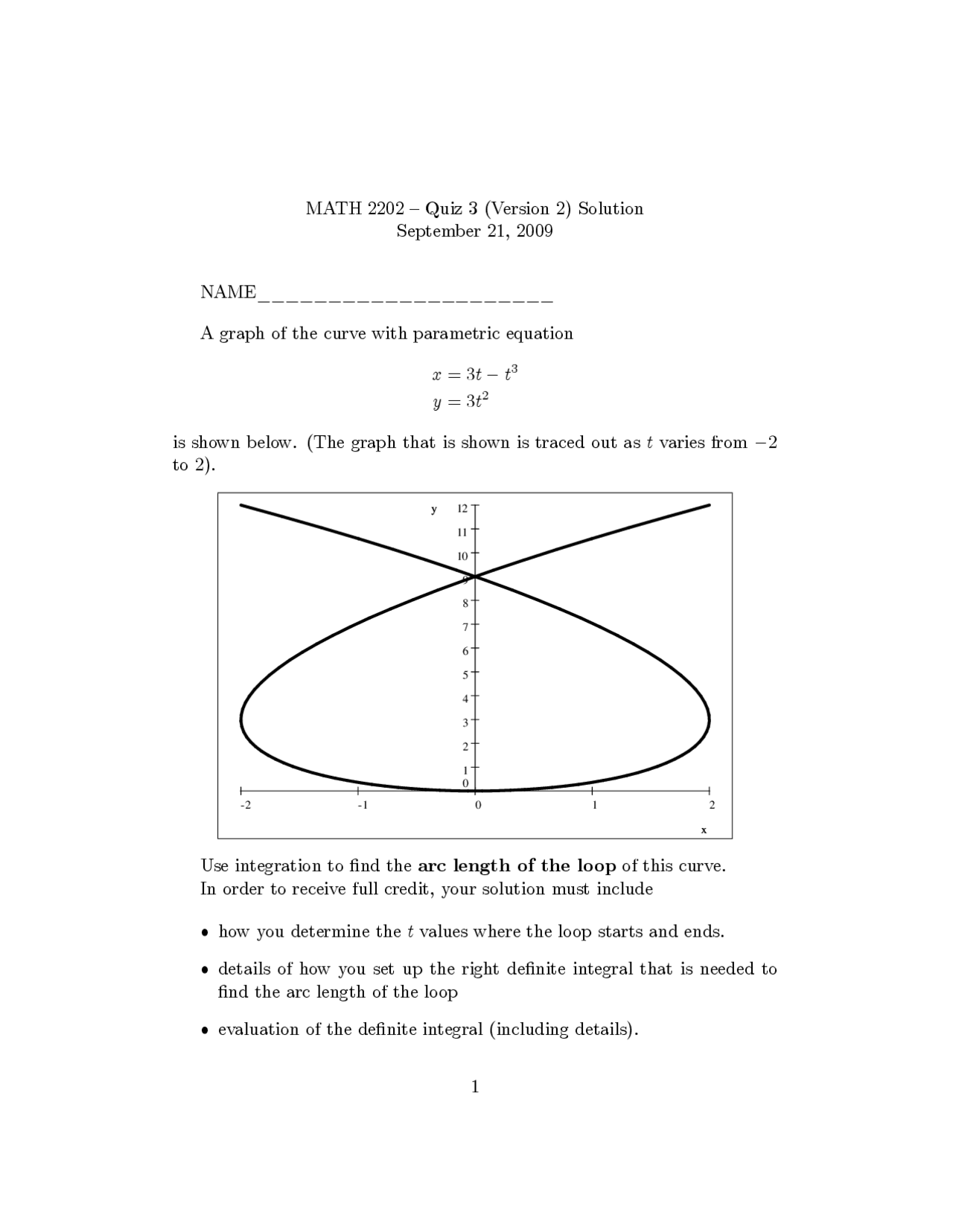 Calculus Ii Quiz 3 Version 2 Solution Math 2202 Docsity