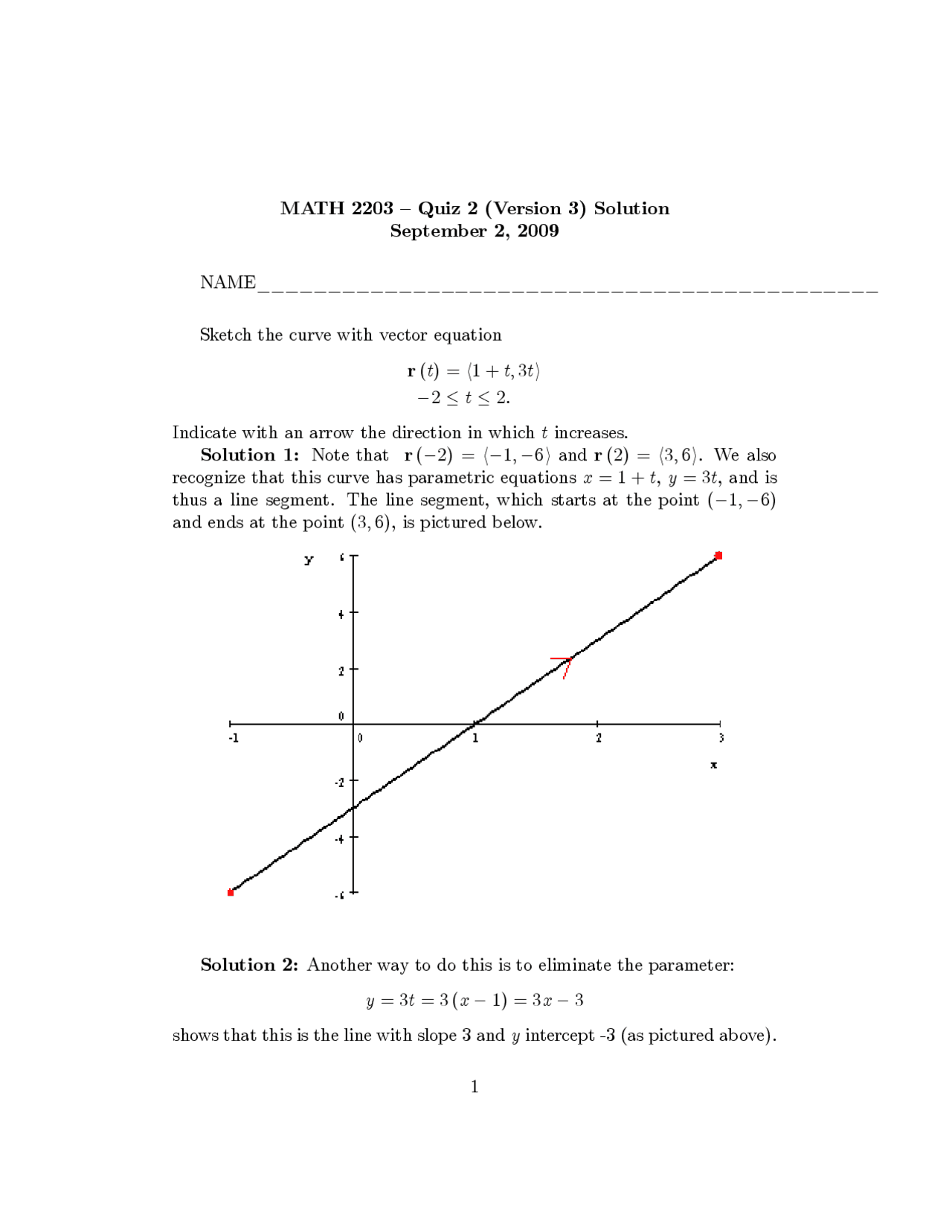2 Solved Questions On Parametric Equations Quiz 2 Math 2203 Docsity