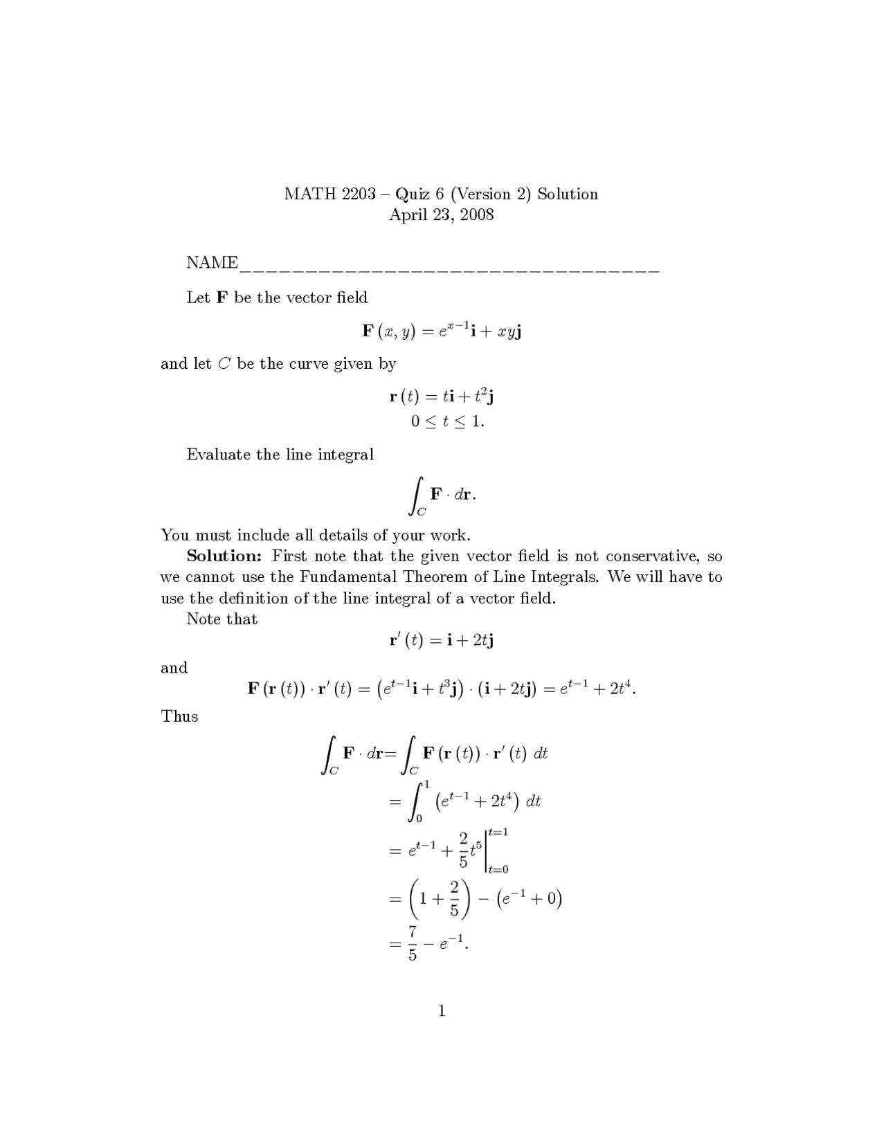Solved Problems On Fundamental Theorem Of Line Integrals Quiz 6