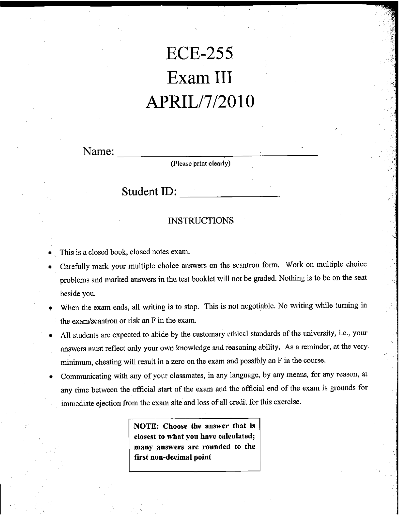10 Questions Introduction To Electronic Analysis Exam 3 Ece 25500