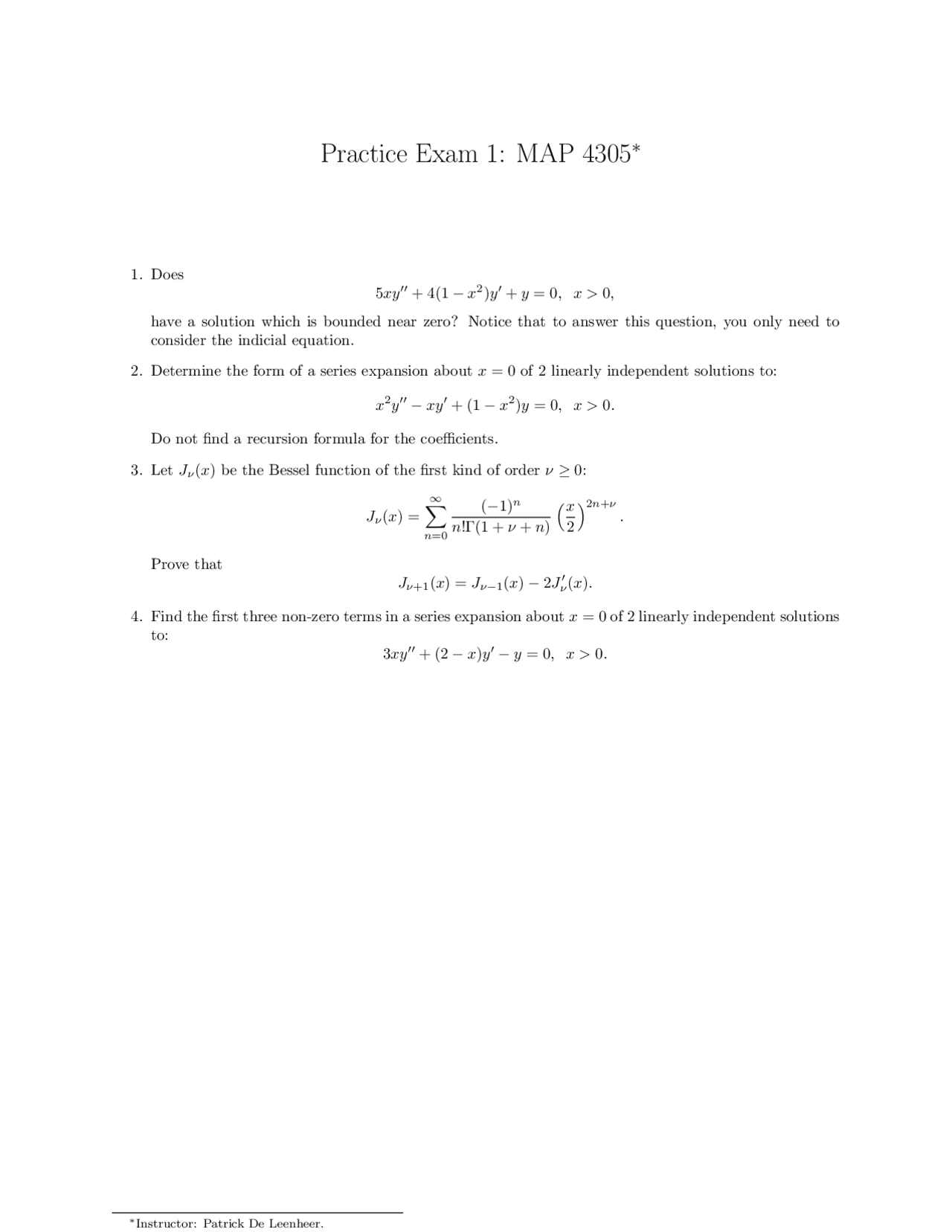 Practice Questions For Exam 1 Differential Equations For Engineering