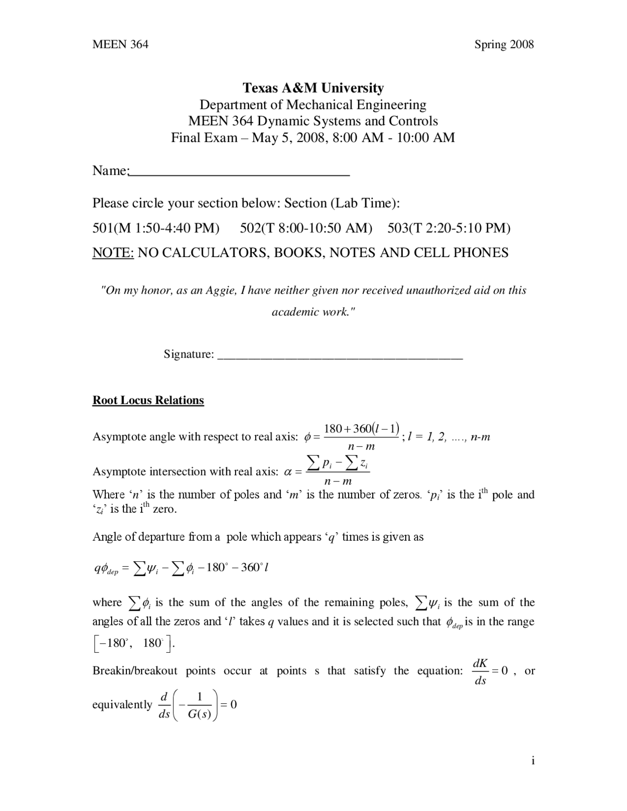 Root Locus Relation Lead Compensator Lecture Notes Meen 364 Docsity