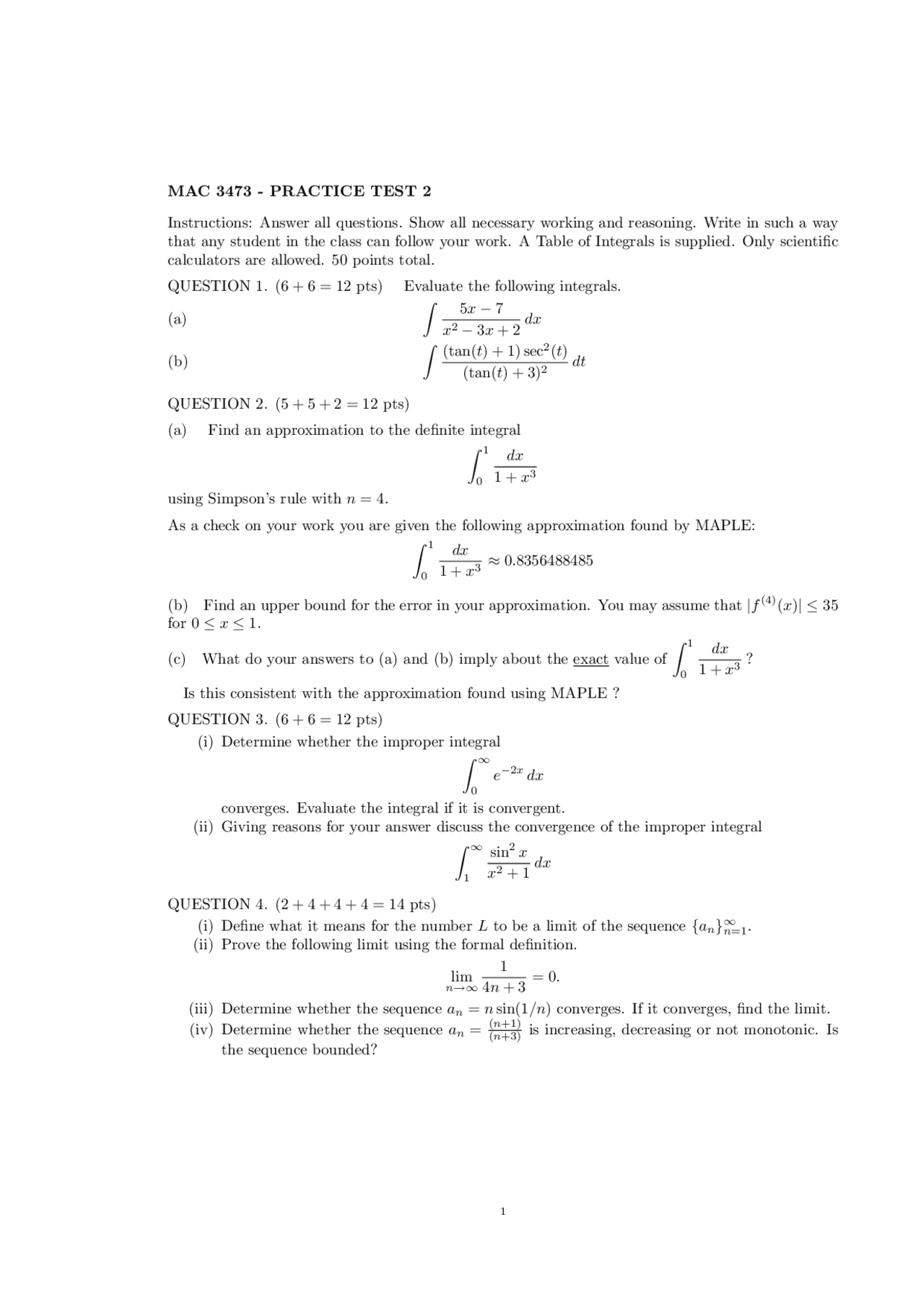 4 Questions with Solutions - Practice Test 2 | MAC 3473 - Docsity