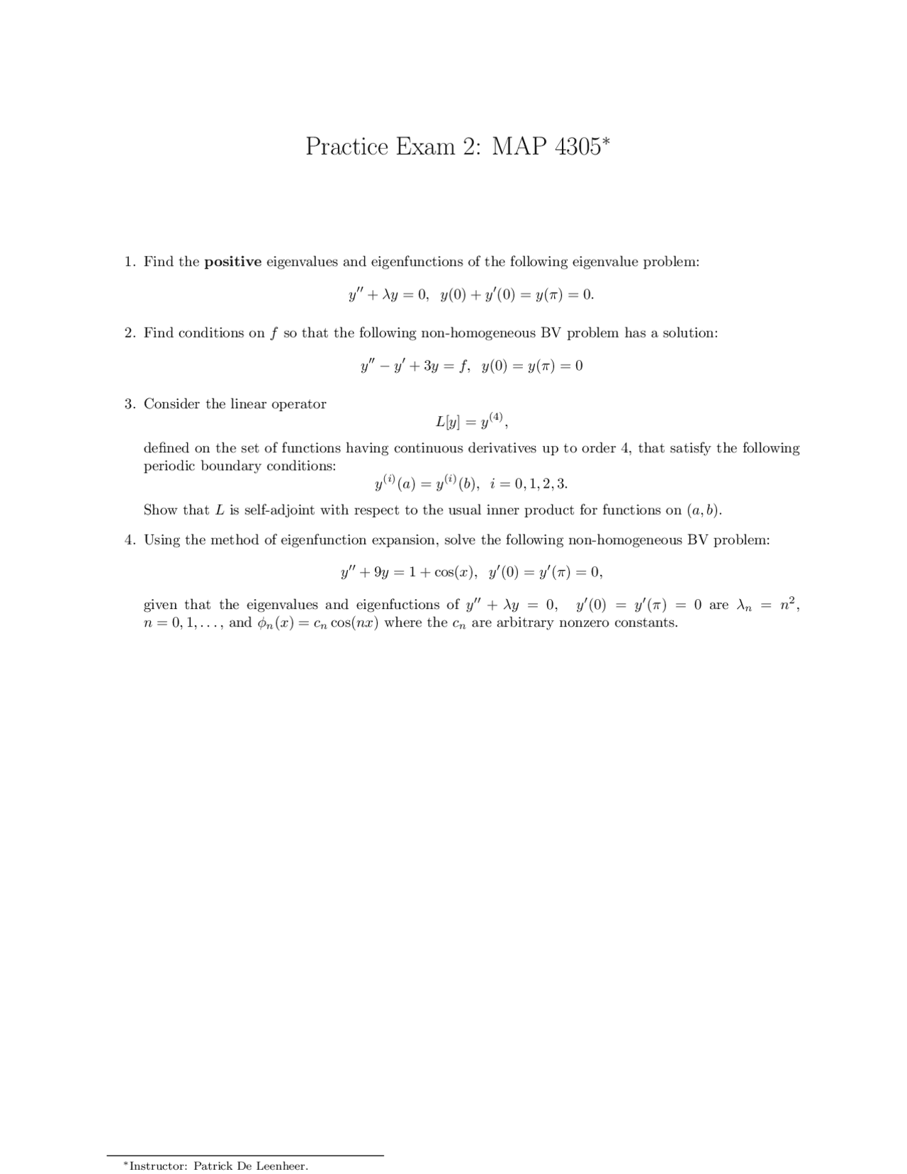 4 Questions on Engine Values in Differential Equations - Exam 2 | MAP 4305 - Docsity
