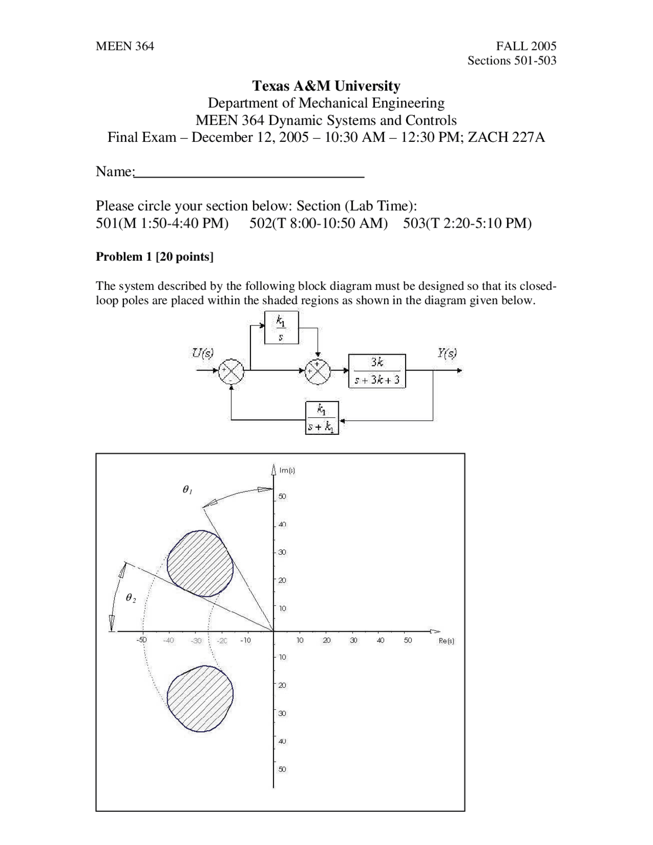 Practice Final Exam Dynamic System And Control Meen 364 Docsity