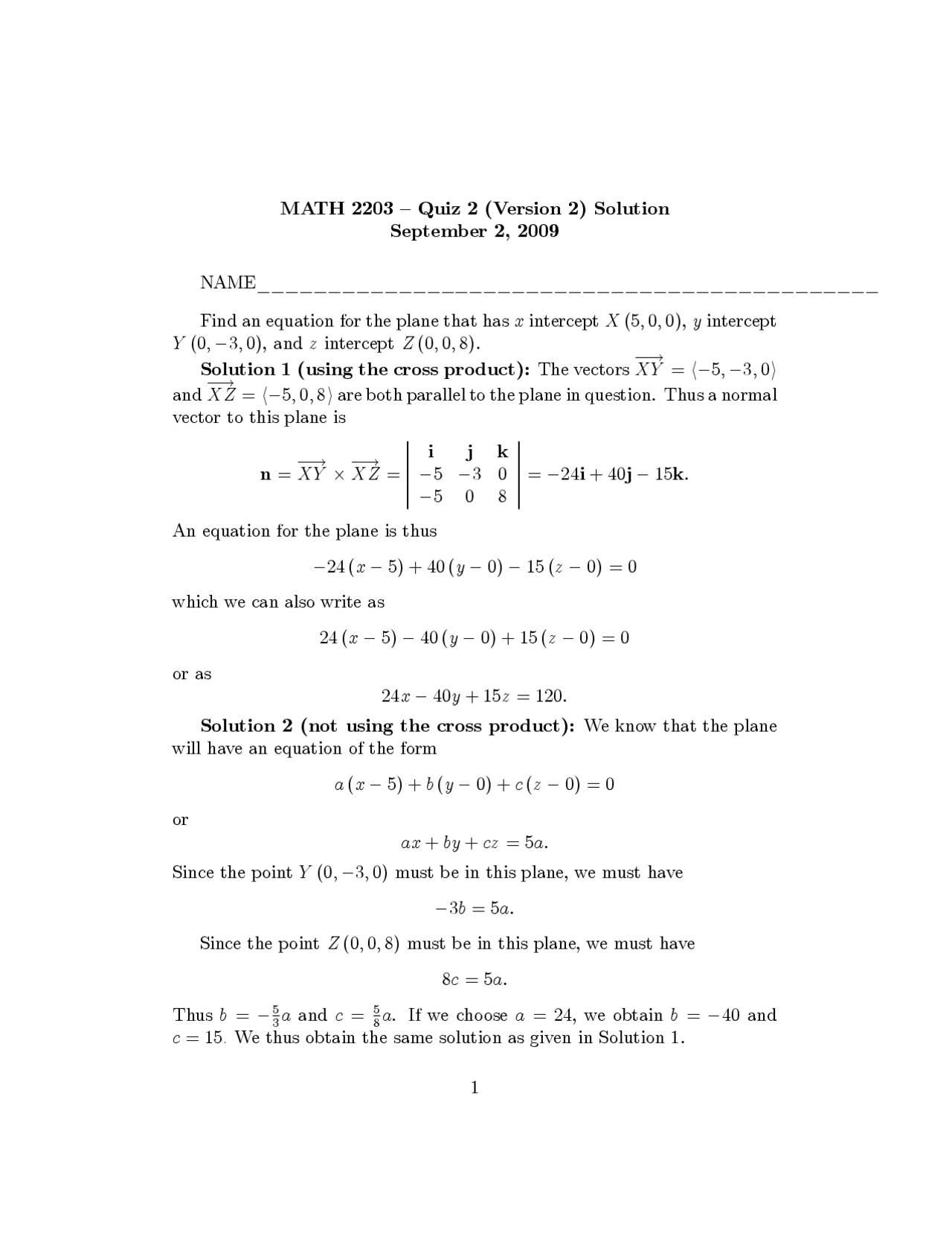 2 Solved Problems on Vectors Calculus II - Quiz 2 | MATH 2203 - Docsity