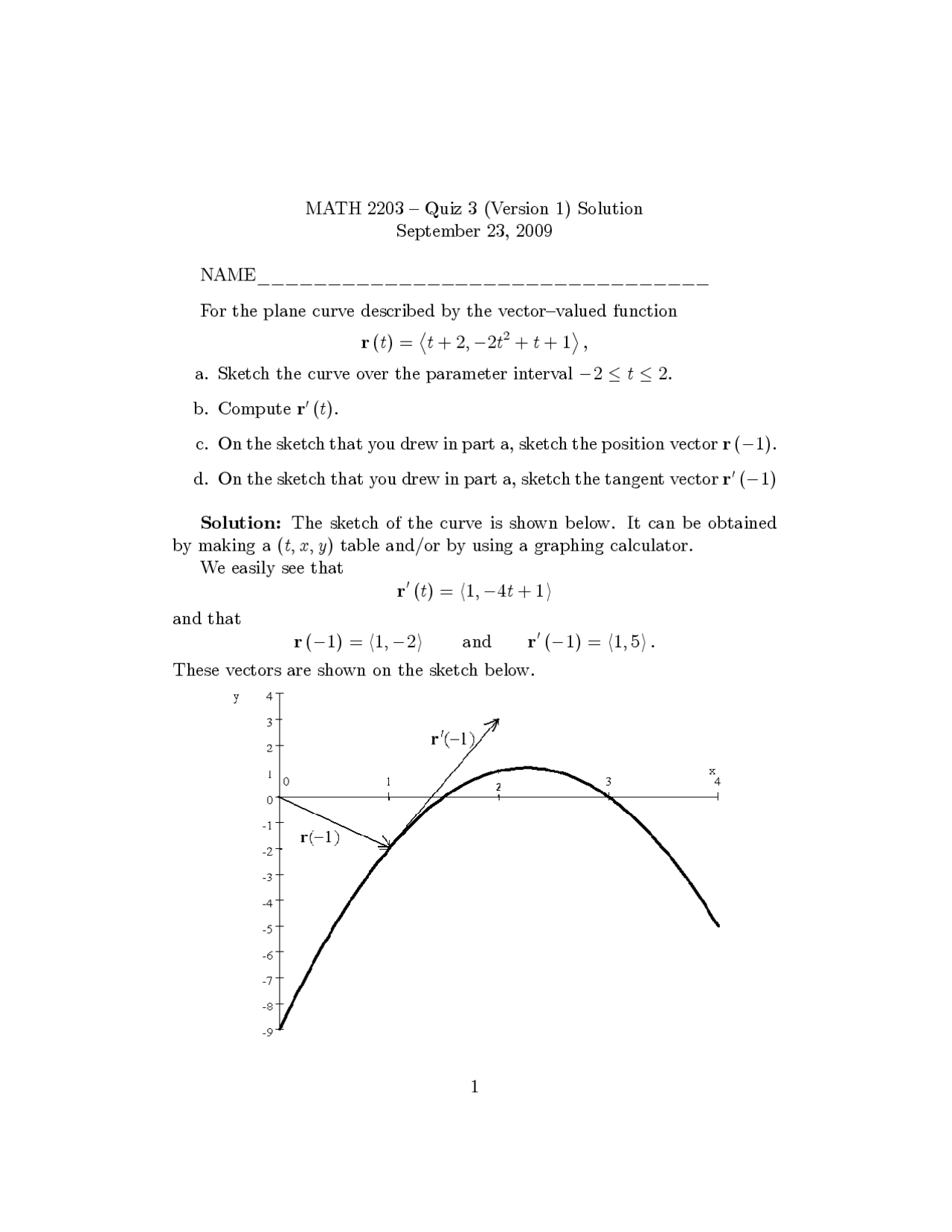 Solved Problems On Vector Values Functions In Calculus Iii Quiz 3