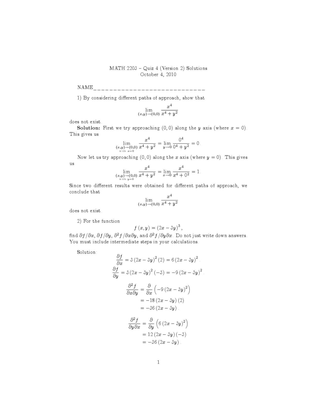 Problem Solving by the Different Paths of Approaches - Quiz | MATH 2203 - Docsity
