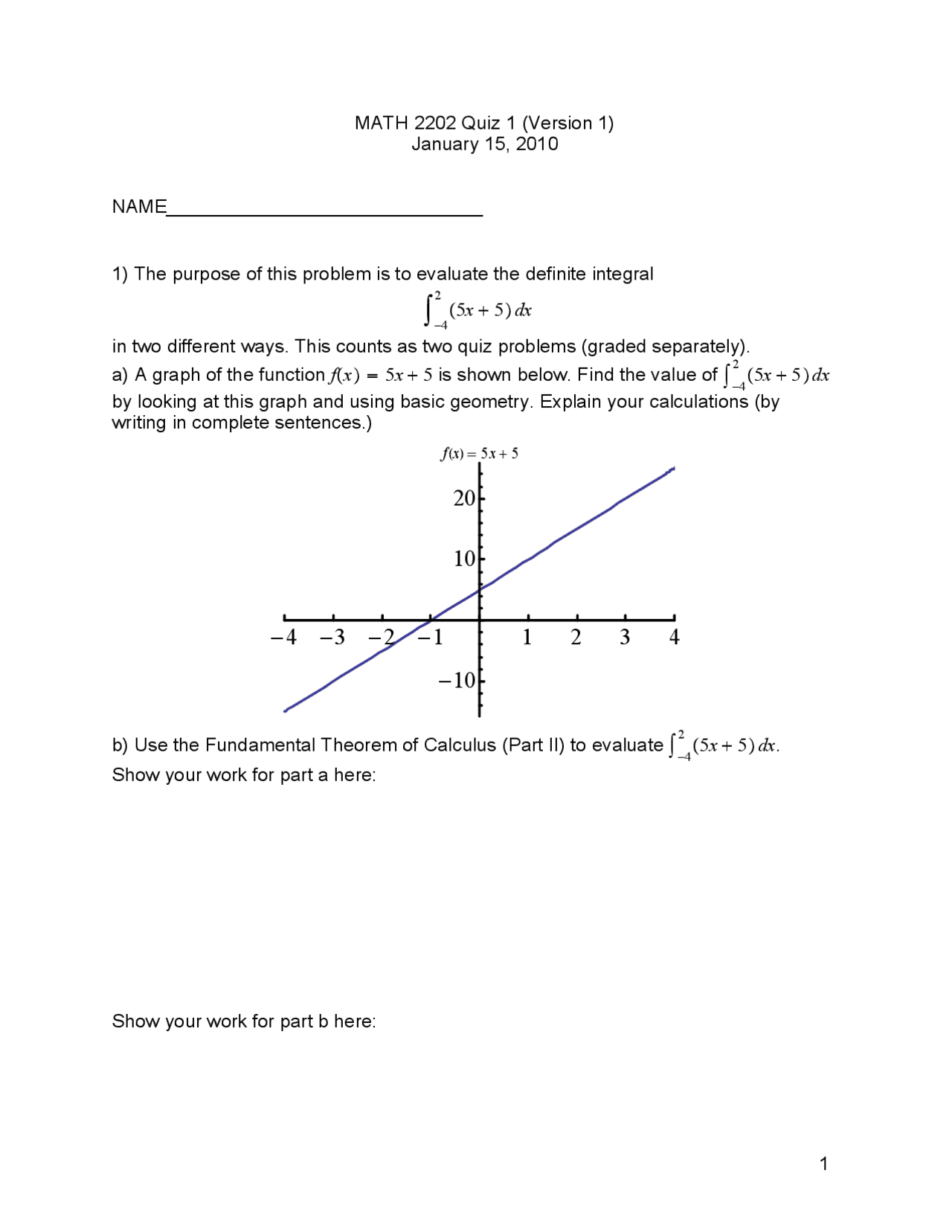 6 Practice Problems on Calculus II - Quiz 1 | MATH 2202 | Quizzes ...