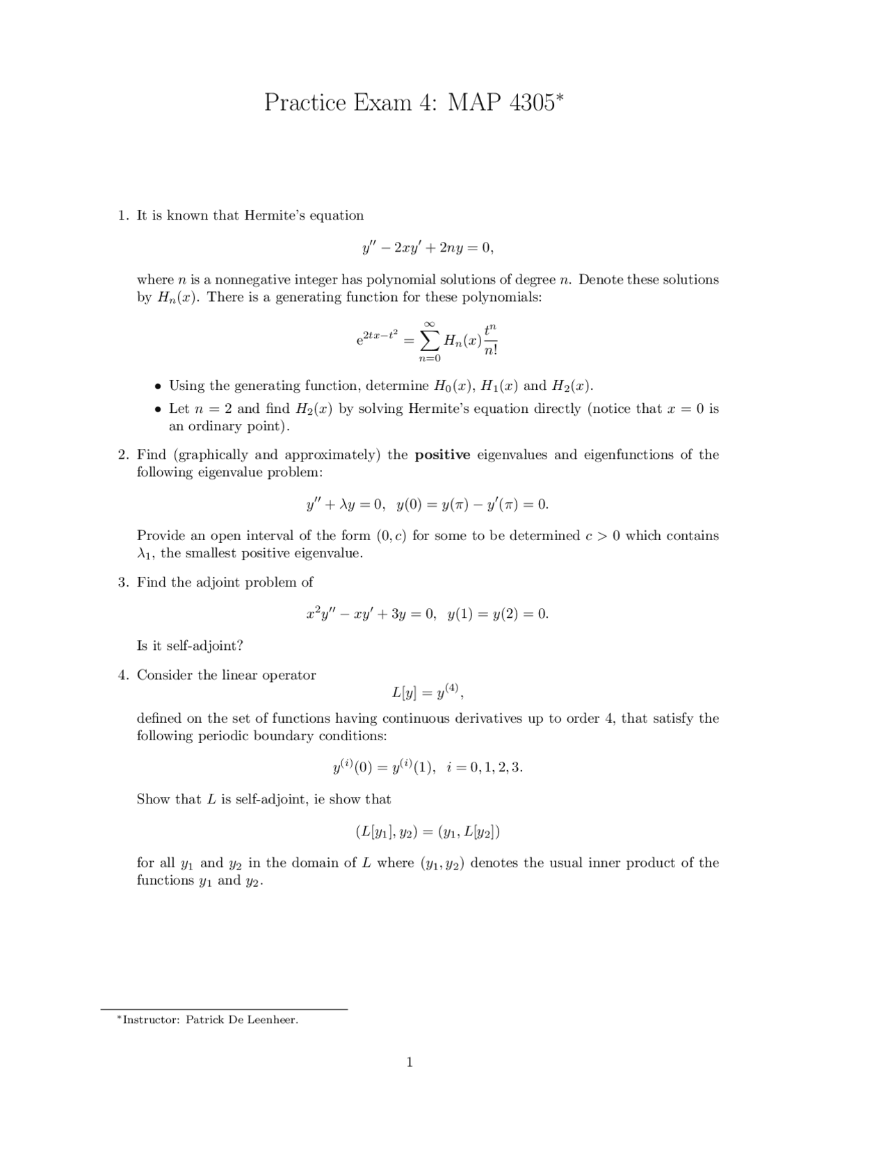 Practice Exam 4 For Intermediate Differential Equations Map 4305