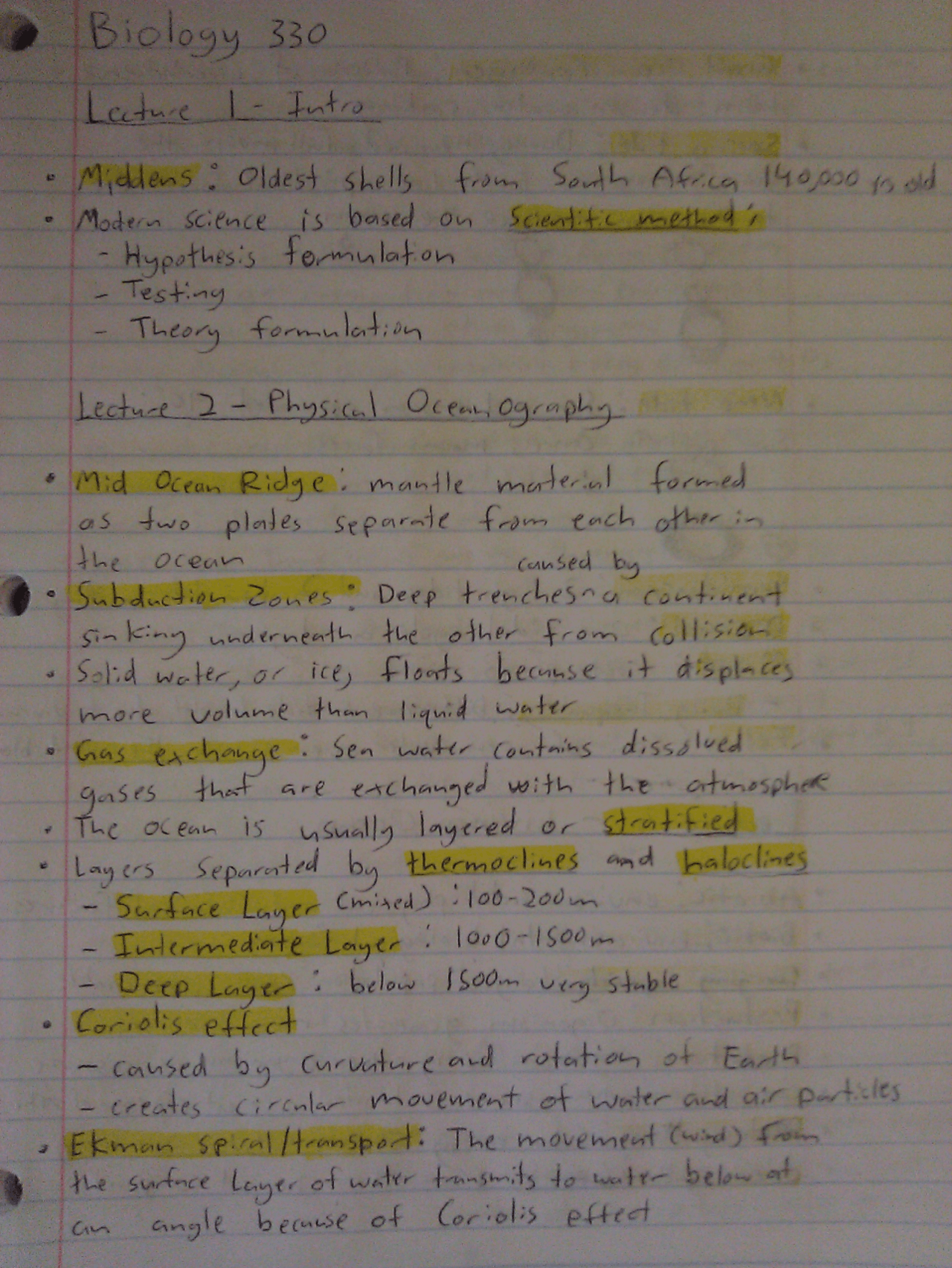Handwritten Notes On Physical Oceanography Bio 330 Docsity