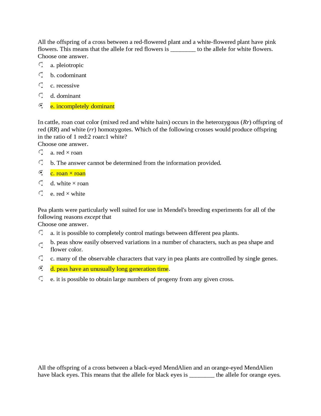 Solved Multiple Choice Questions Quiz 1 Biol 1201 Docsity