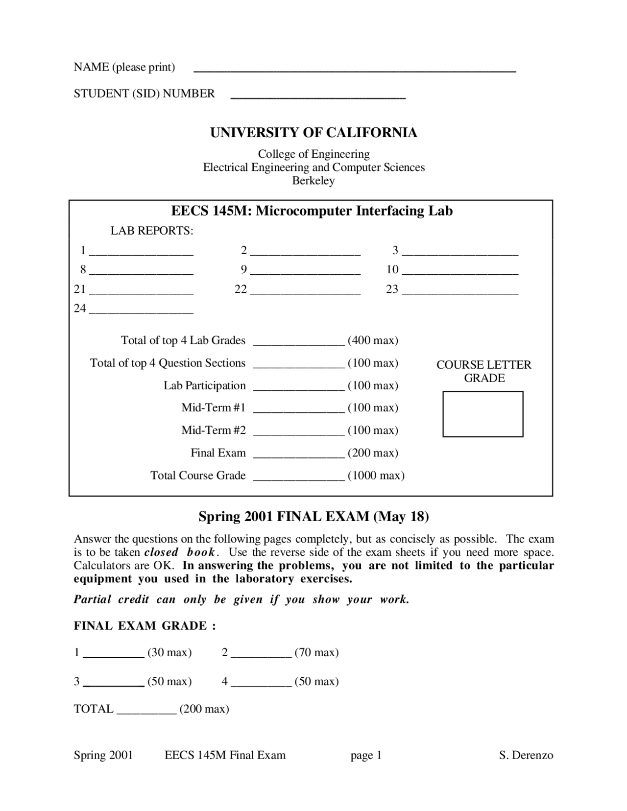4 Problems In Final Exam Introduction To Microcomputer Interfacing