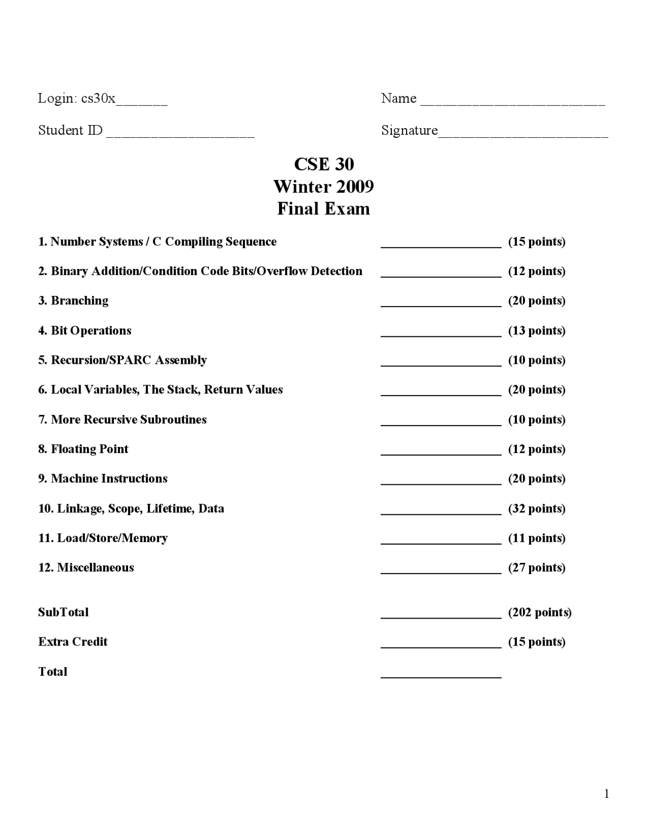 Problems on Computer Organization and Programming - Final Test | CSE 30 ...