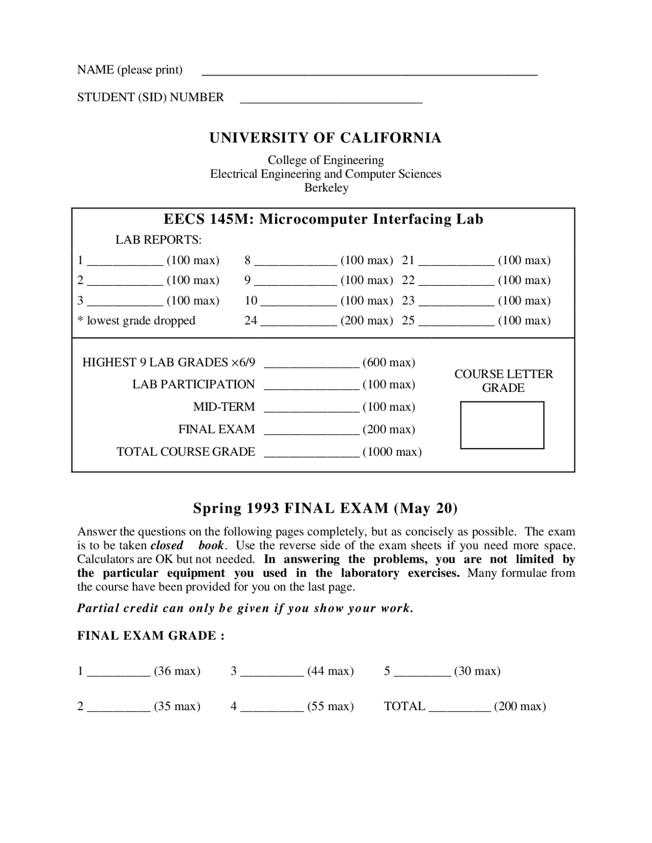 Problems For Final Exam Microcomputer Interfacing Lab El Eng C145m