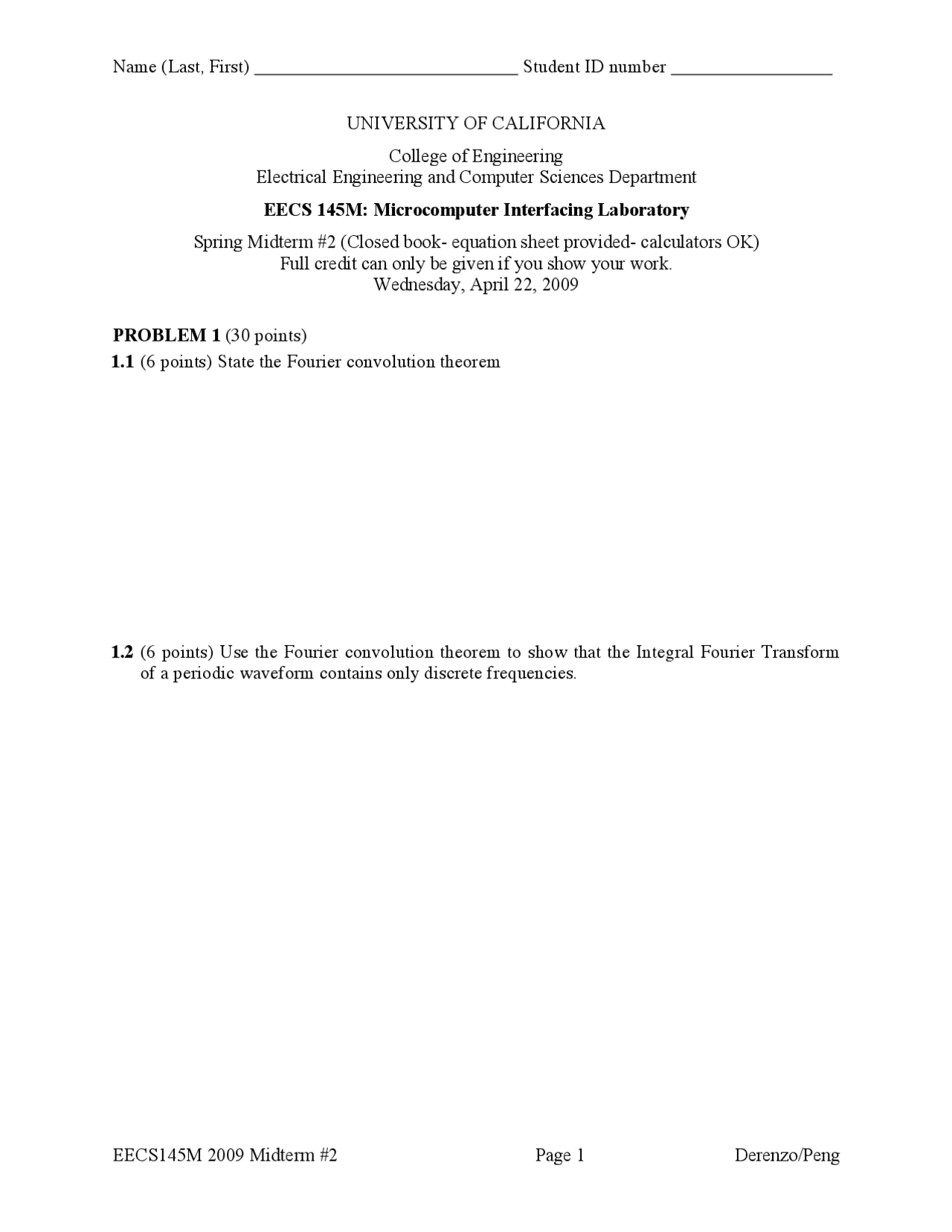Microcomputer Interfacing Laboratory Midterm Exam 2 El Eng C145m