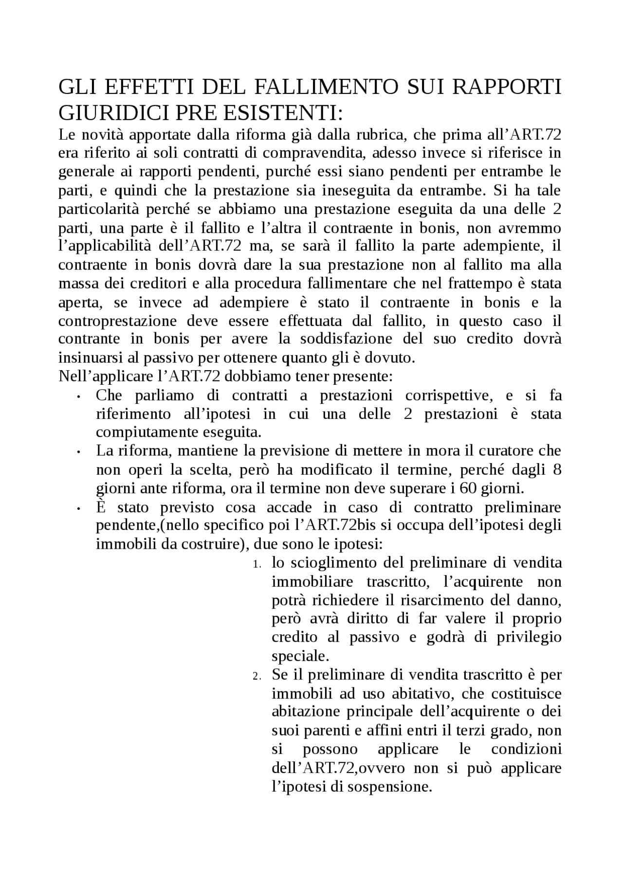 Gli Effetti Del Fallimento Sui Rapporti Preesistenti Appunti Di