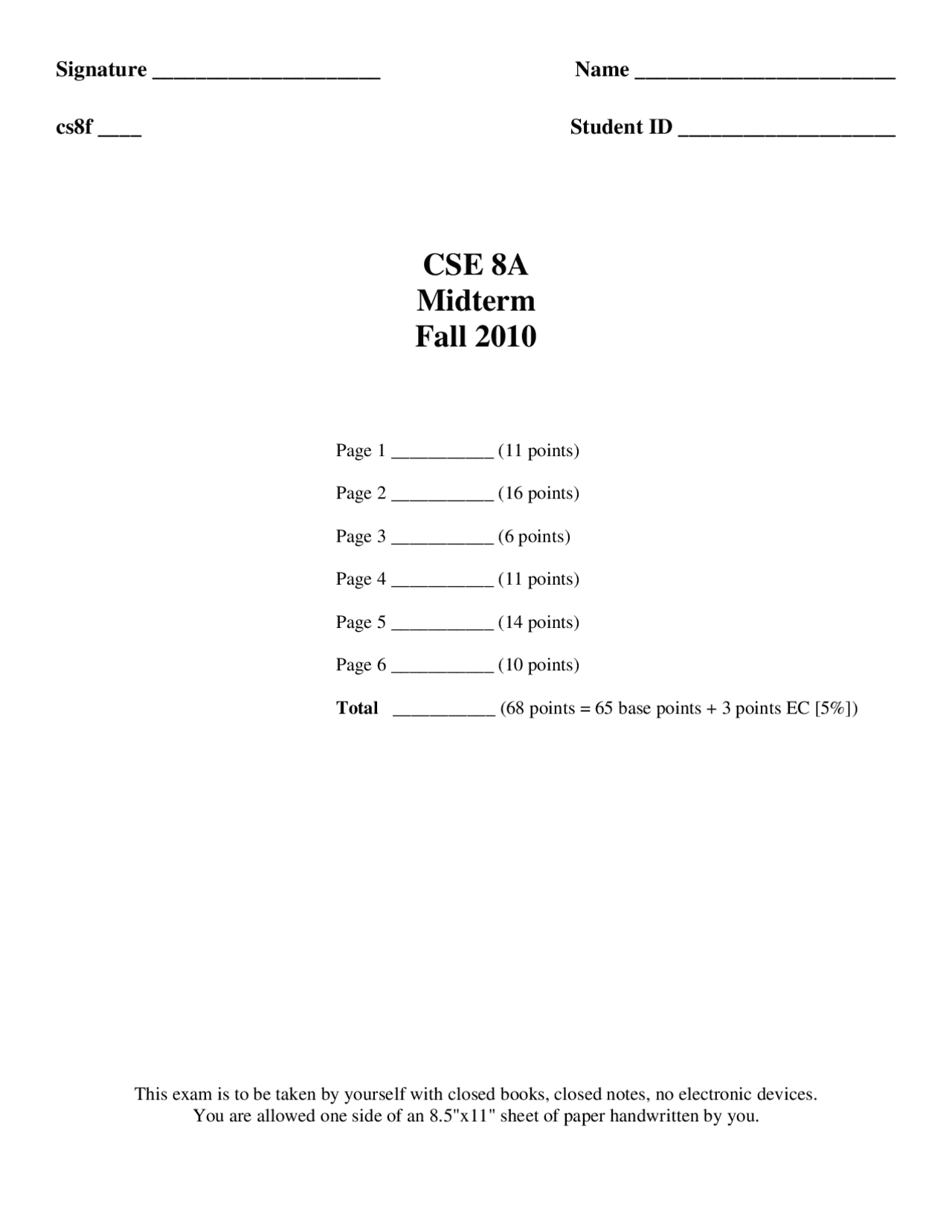 Midterm Exam Questions With Solutions Computer Science Cse 8a Docsity