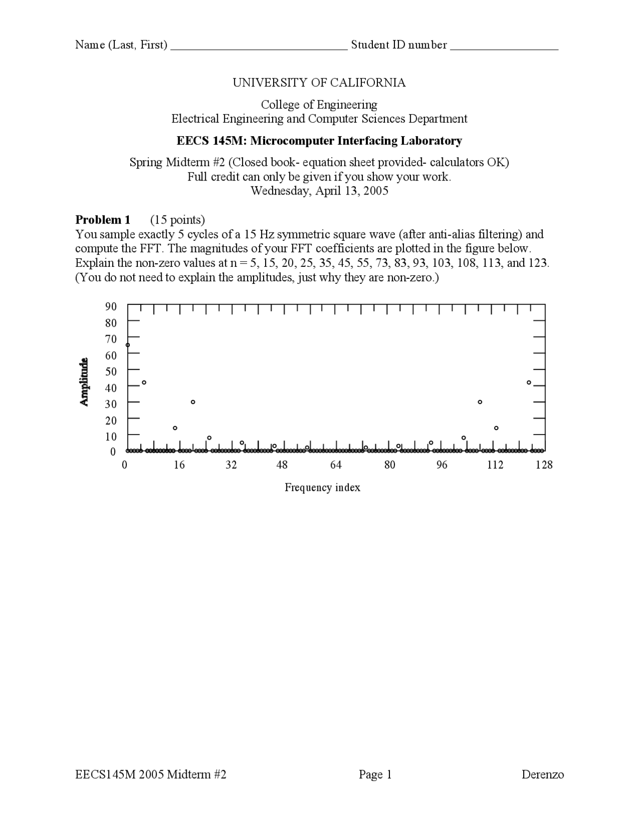 Midterm Exam 2 | Microcomputer Interfacing Laboratory - Spring 2005 | EL ENG C145M - Docsity