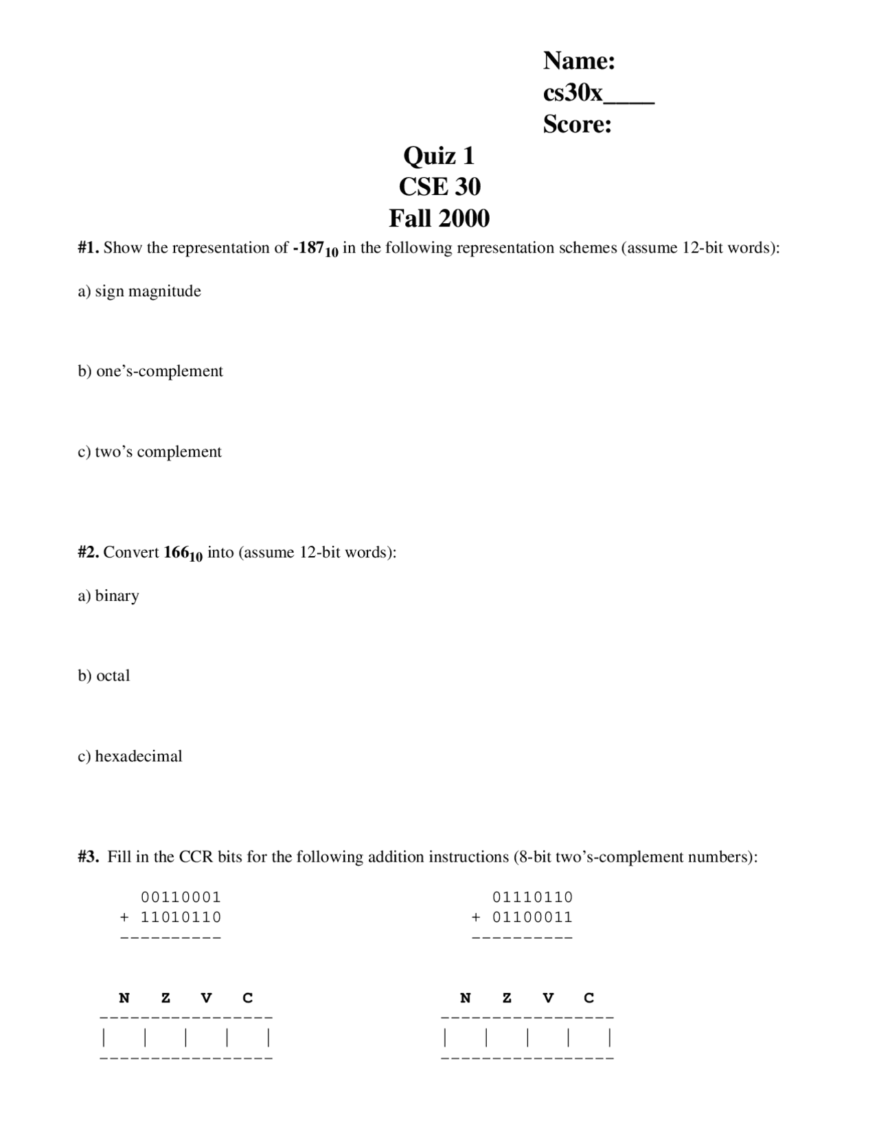 Quiz 1 for Computer Organization and Systems Program | CSE 30 | Quizzes ...