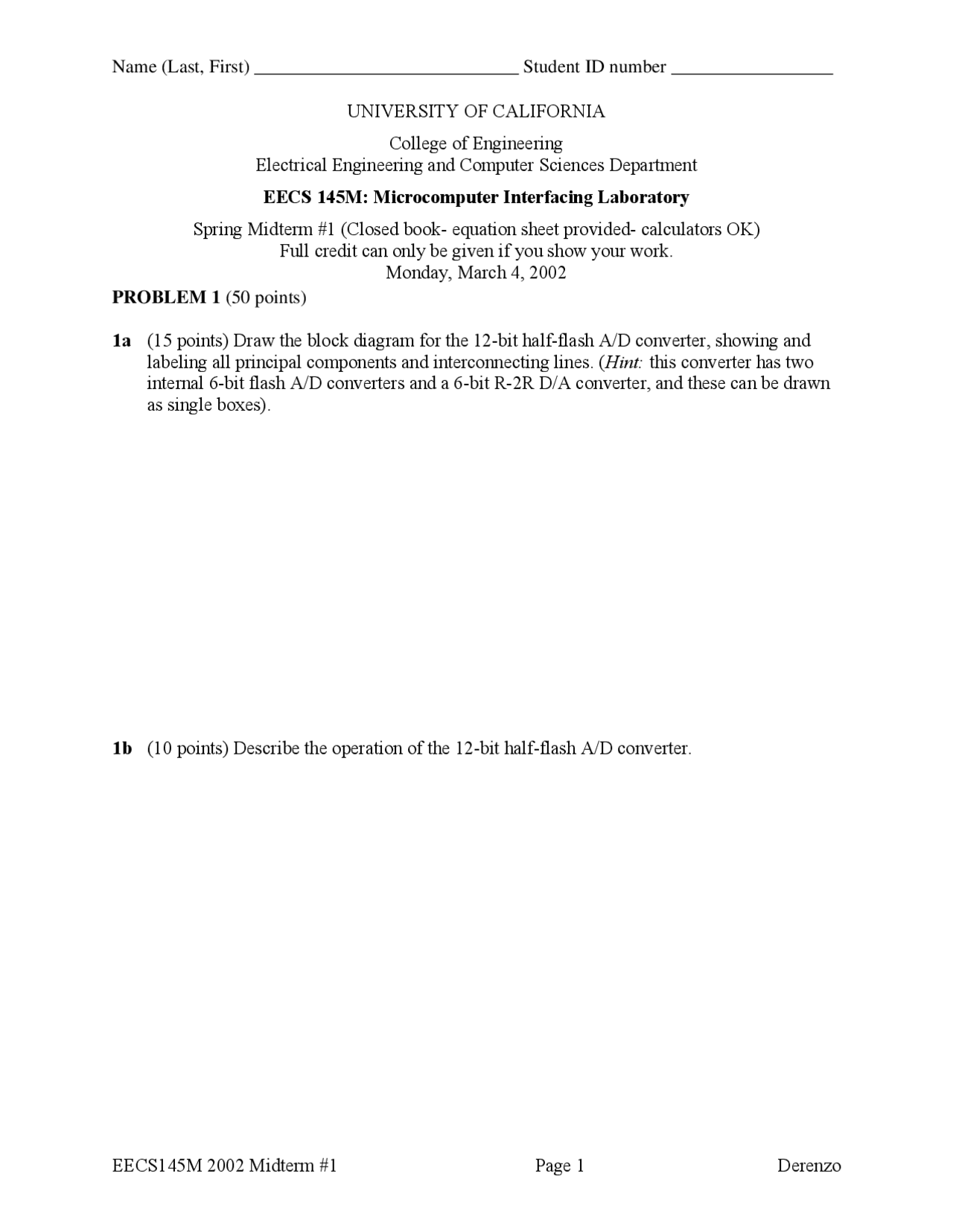 Solved Midterm I Microcomputer Interfacing Laboratory El Eng C145m