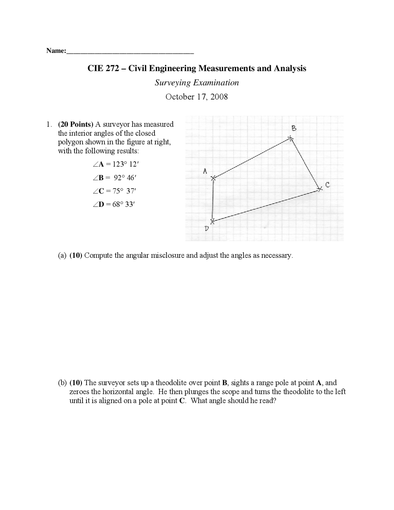 Surveying Examination on Civil Engineering Measurements and Analysis ...