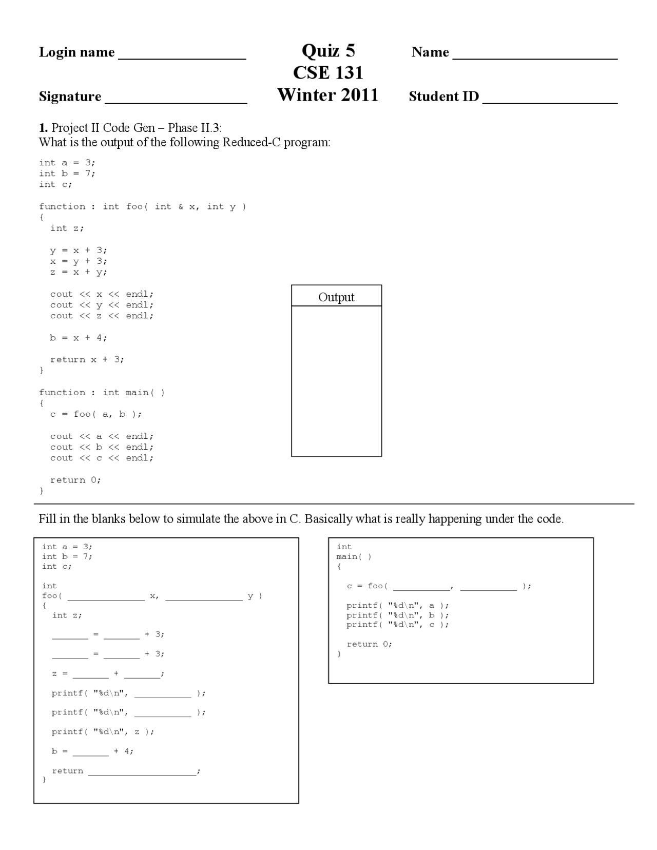 Quiz With Answers Compiler Construction Cse 131 Docsity