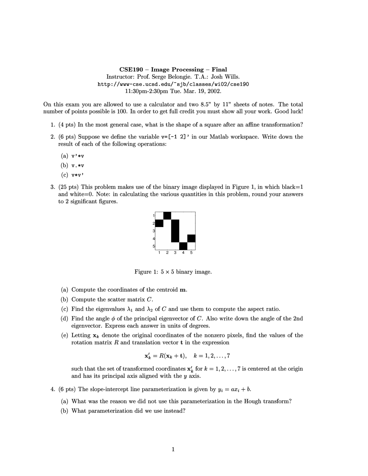Final Exam Practice Image Processing Cse 190 Docsity
