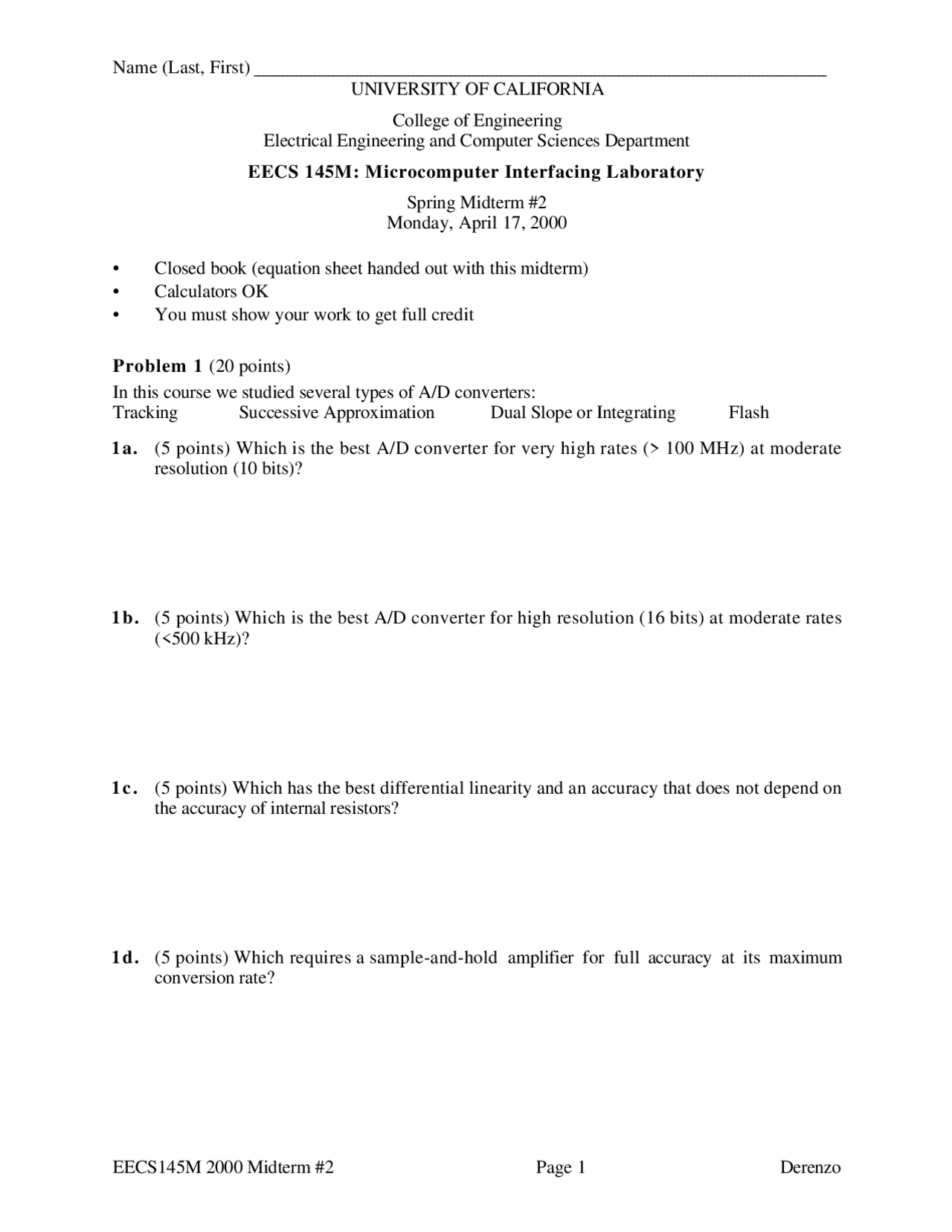 Solutions For Midterm 2 Microcomputer Interfacing Laboratory El Eng
