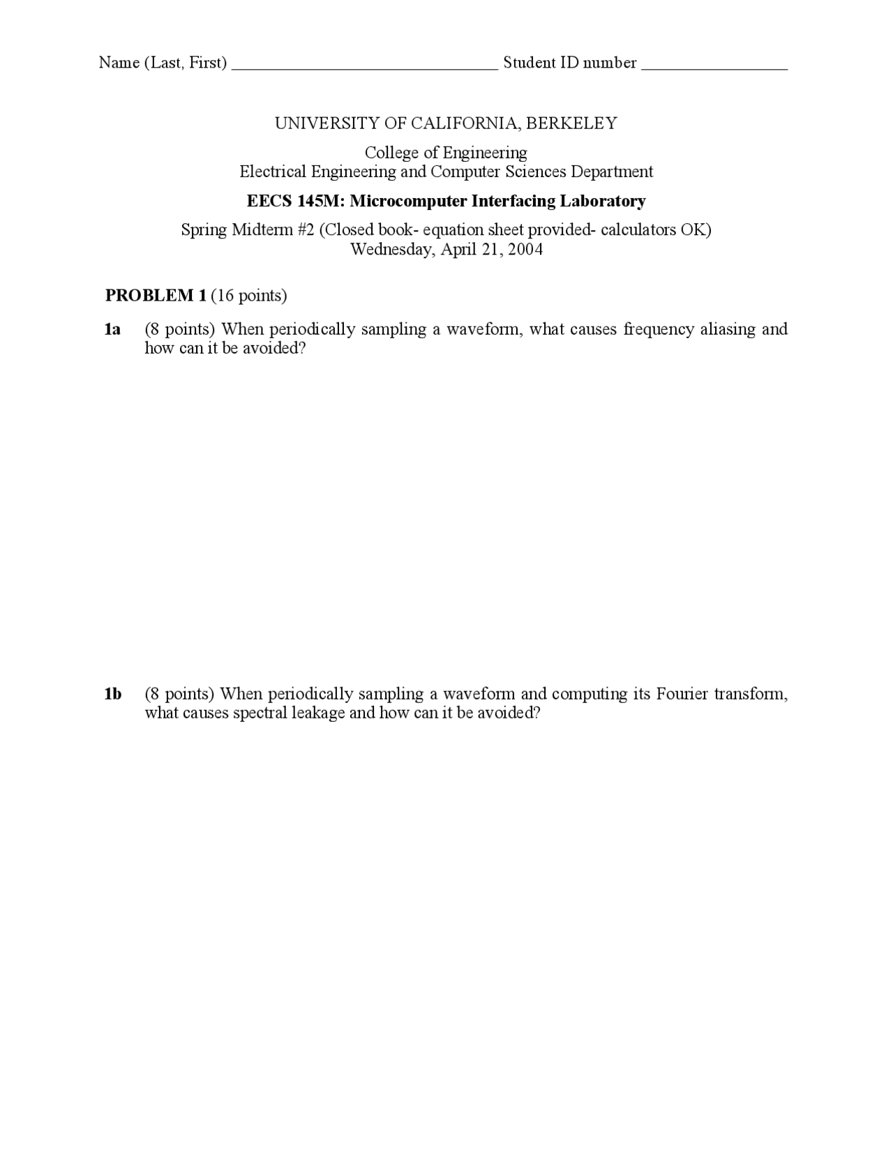 Midterm 2 For Microcomputer Interfacing Laboratory El Eng C145m Docsity