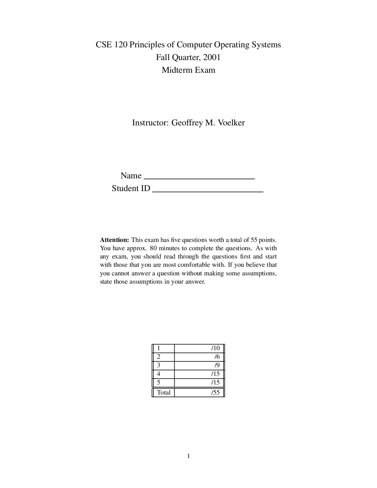 Midterm Exam Questions Principle Of Computer Operating System Cse
