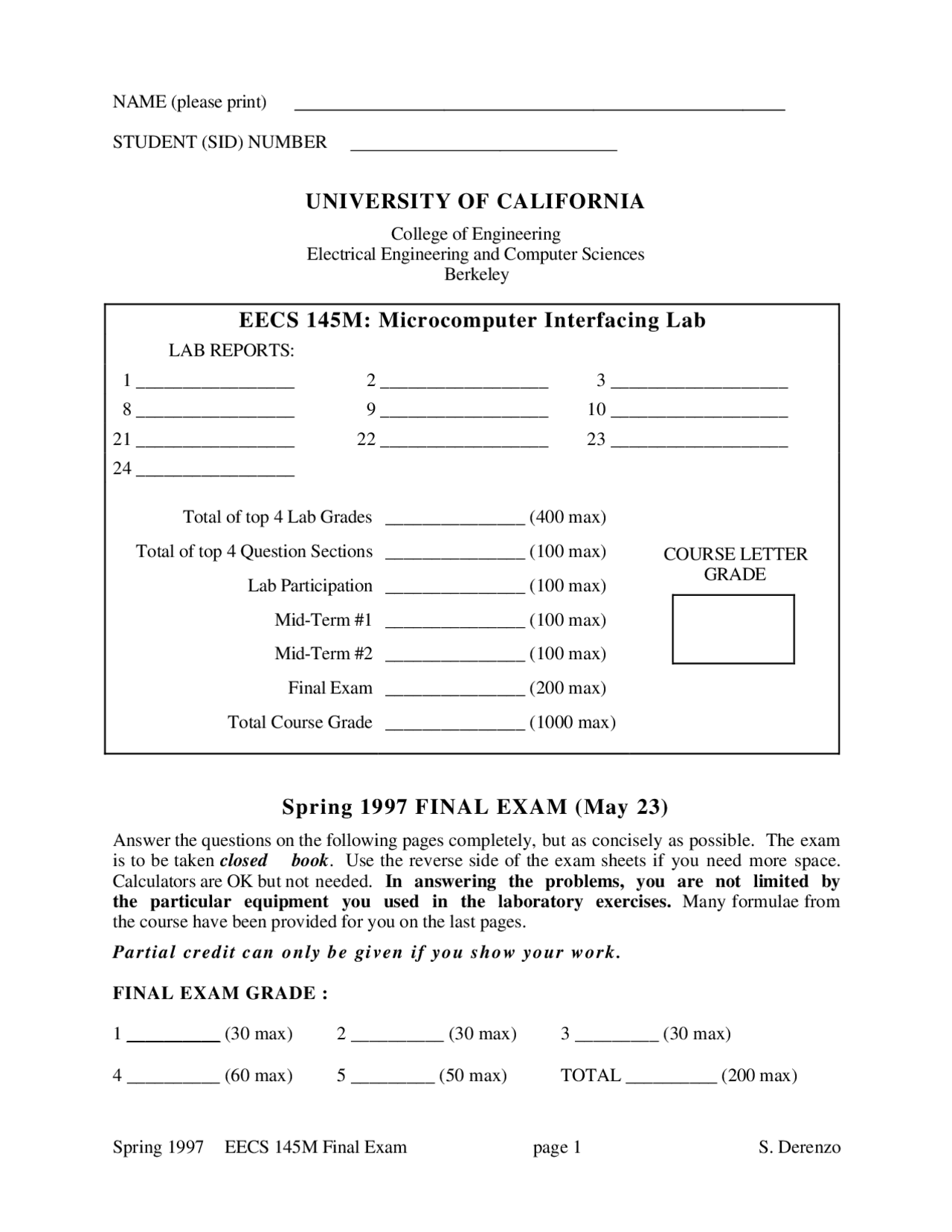 Introductory Microcomputer Interfacing Lab Final Exam With Solutions