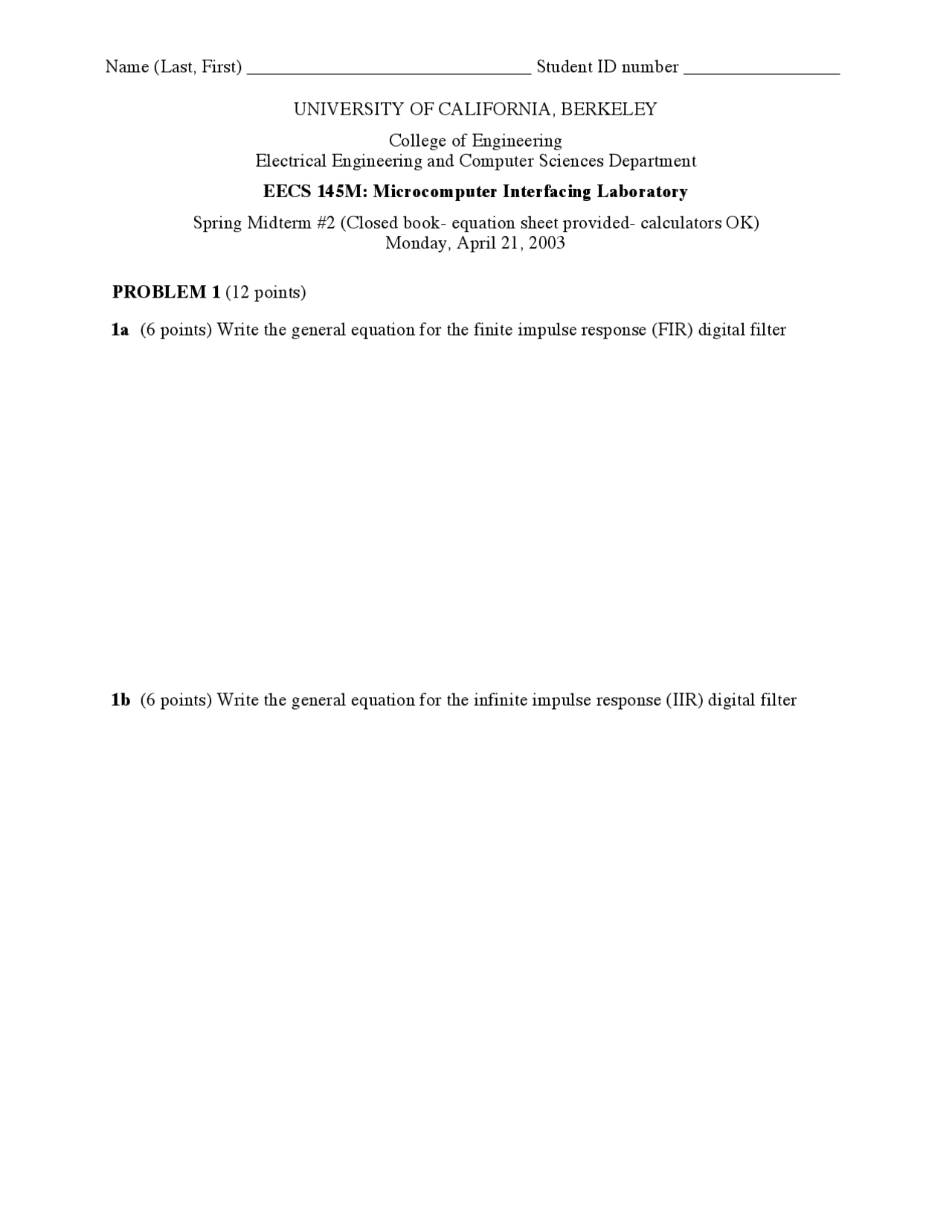Microcomputer Interfacing Laboratory Midterm Ii Solved El Eng C145m