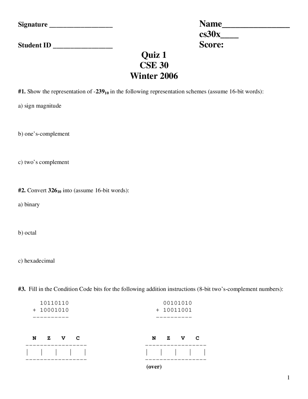 Practice Quiz 1 Problems Computer Organization And System Program