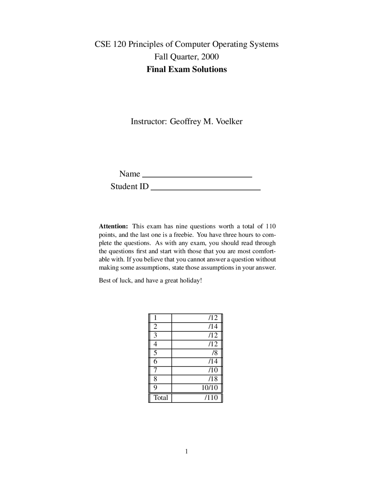 9 Questions With Solution Of Principles Of Computer Operating System Cse 120 Exams Computer