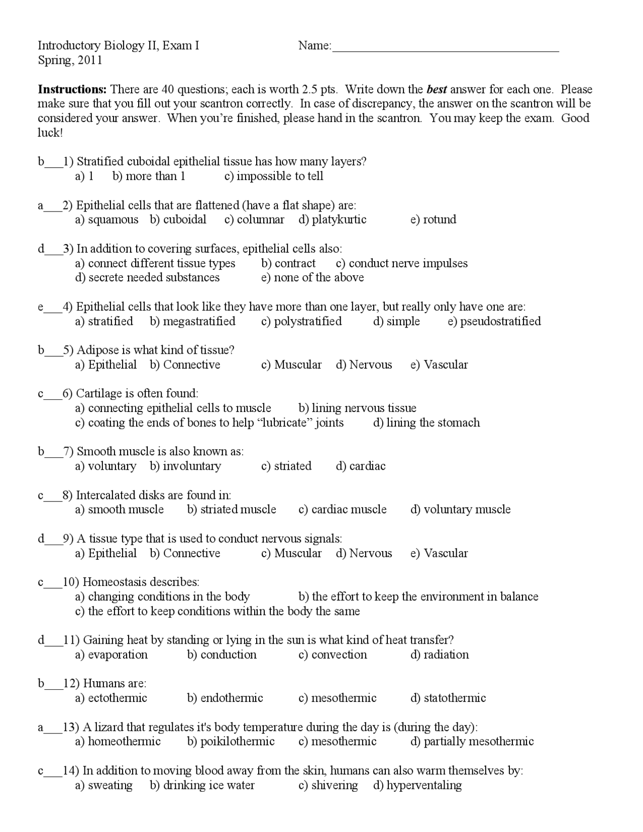 Exam I - Introduction to Biology II - Mason Core: Natural Science with ...