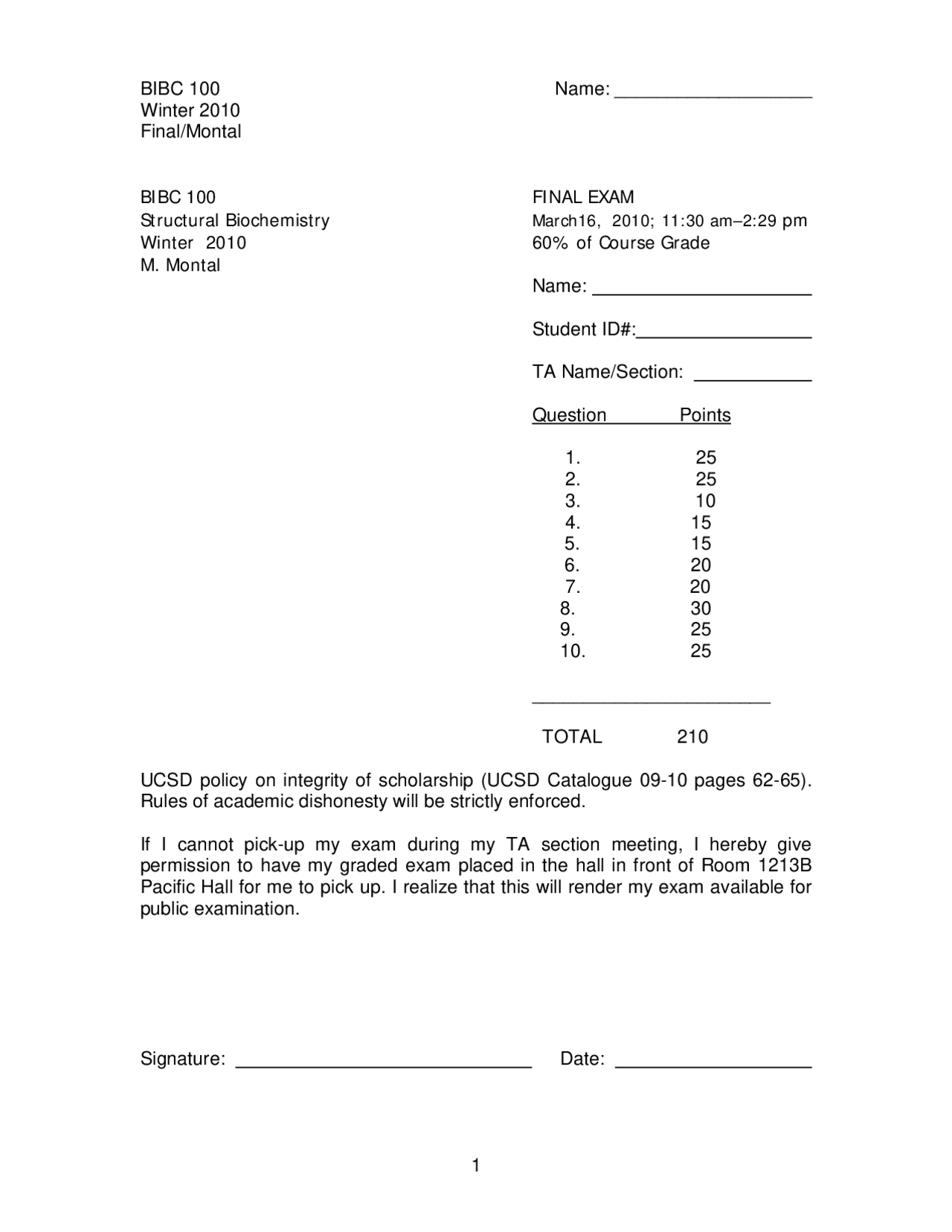 10 Questions For Final Exam Structure Biochemistry Bibc 100 Docsity