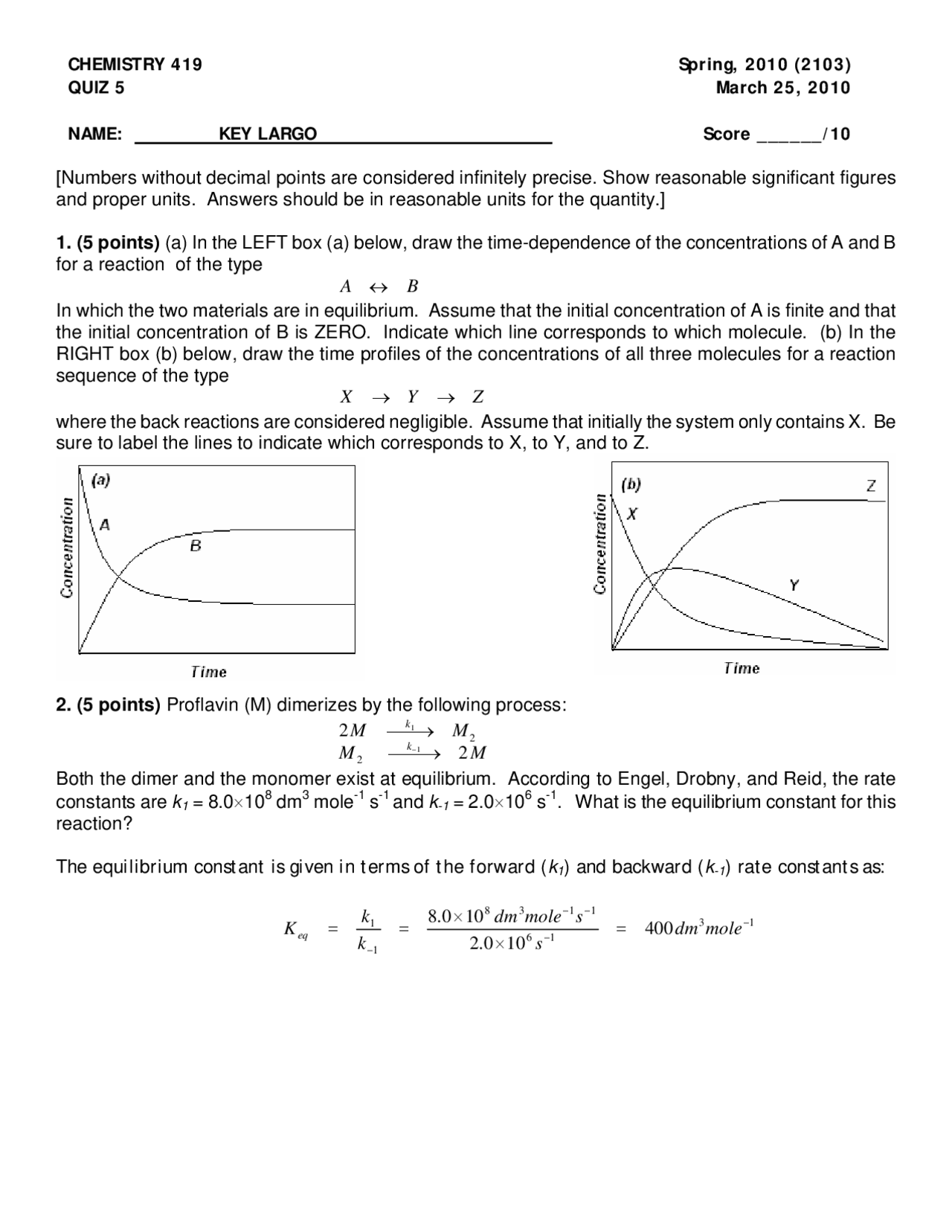 Solutions To Quiz 5 Introductory Physical Chemistry Chem 419 Docsity